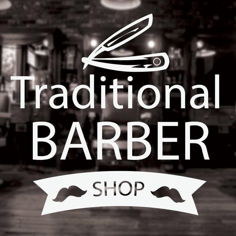 Traditional Barber Shop Wall Window Stickers Removable Hair Salon Sign ...