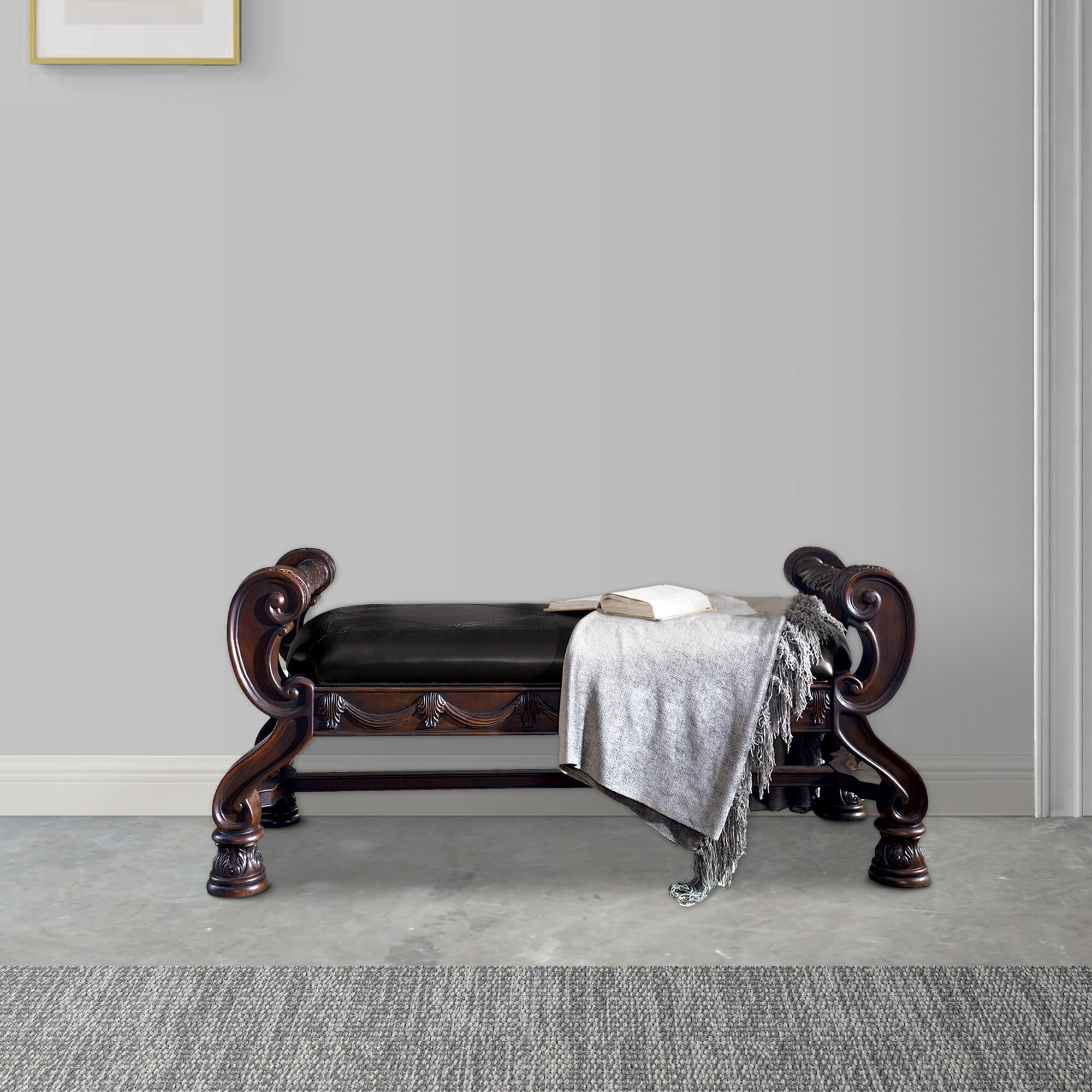 Fancy Traditional Bench with Rolled Arms, Ornate Carved Details for ...