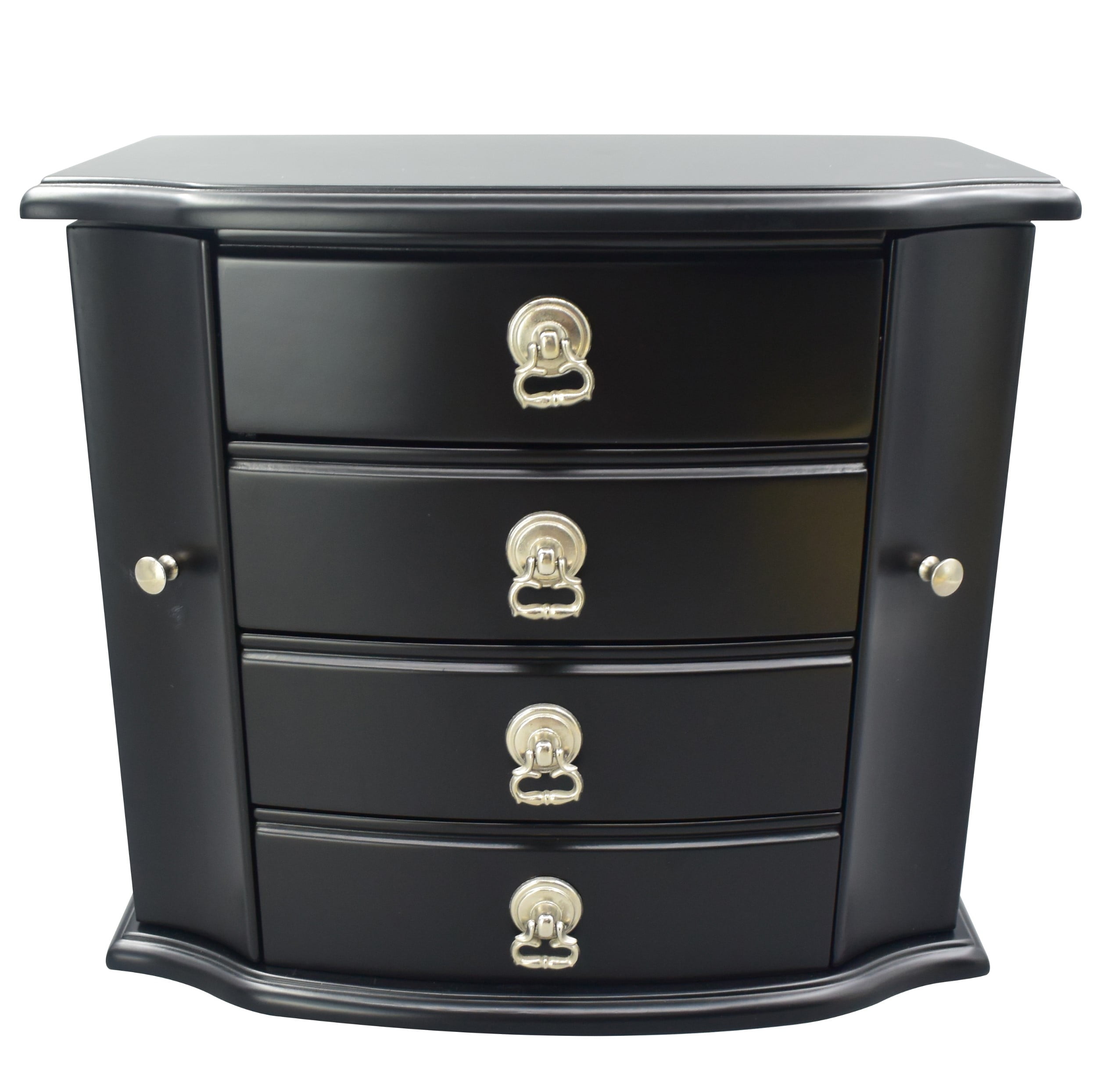 Traditional Black Jewelry Box with Mirror, 3 Drawers, 2 Doors, and ...