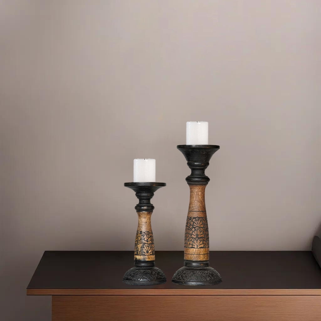 Traditional Black Wash Eco-friendly Handmade Mango Wood Set Of Two 9 ...