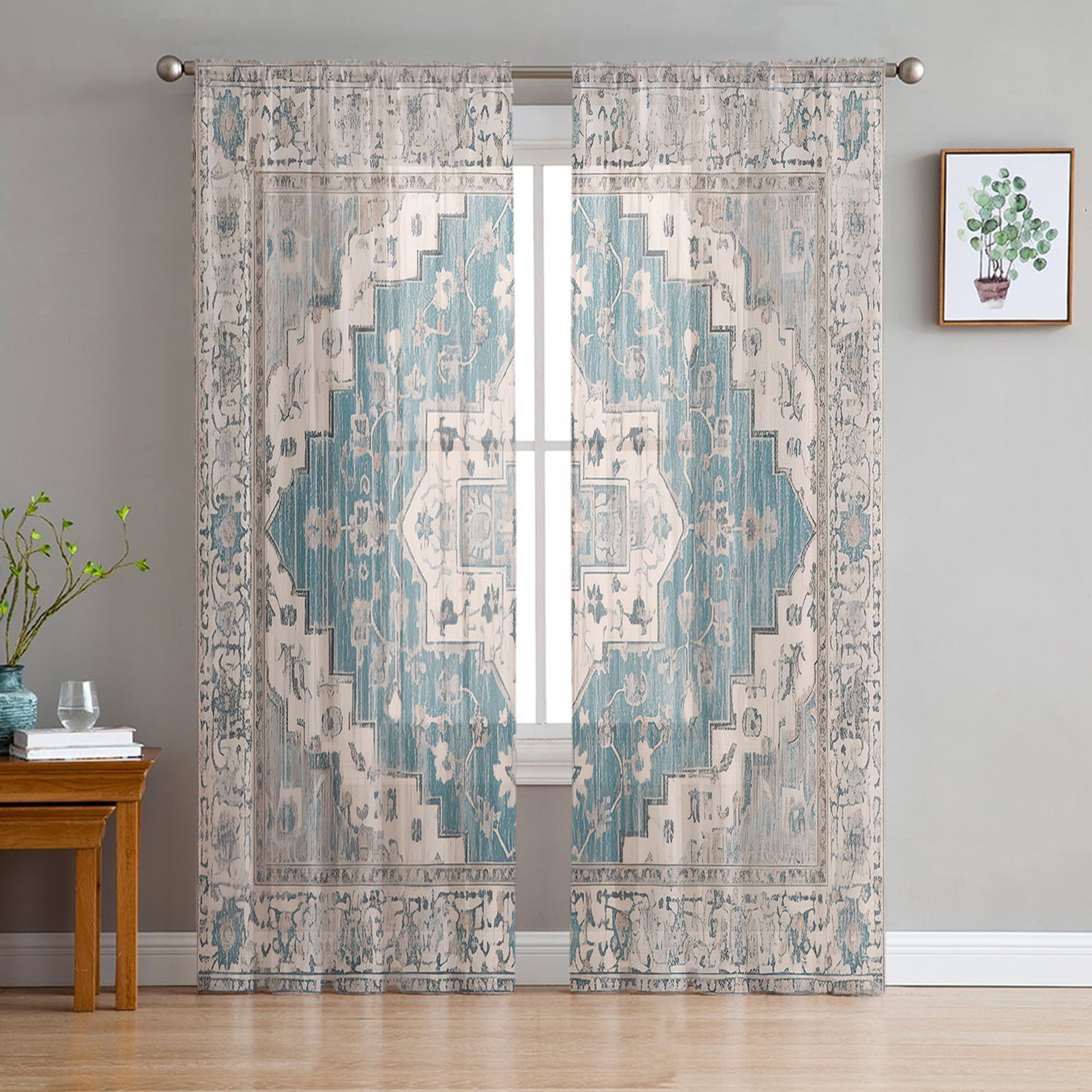 Traditional Blue, Sheer Curtains 72 Inches Long 2 Panels Set, Window ...