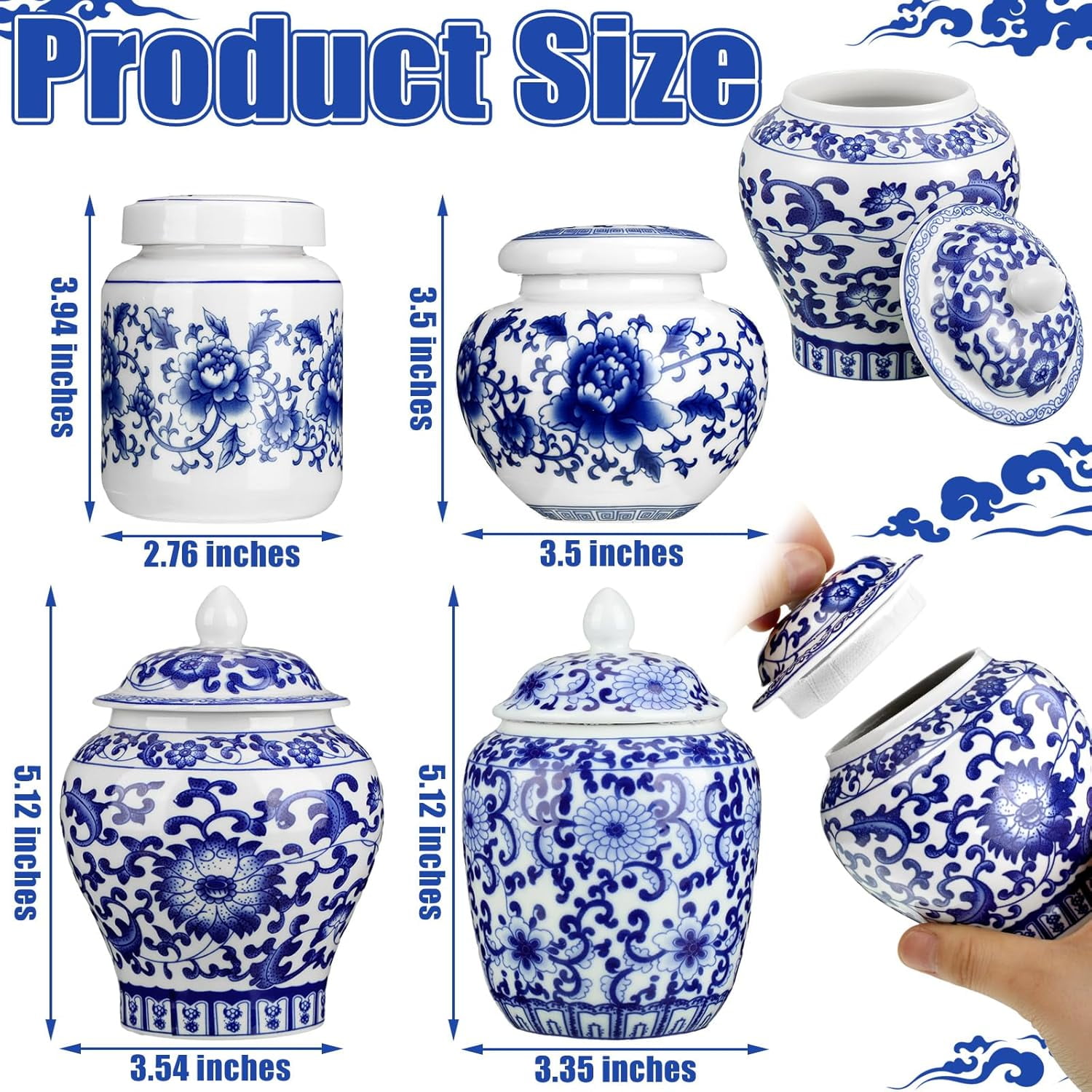 Traditional Blue - and - White Porcelain Storage Jars with Floral ...