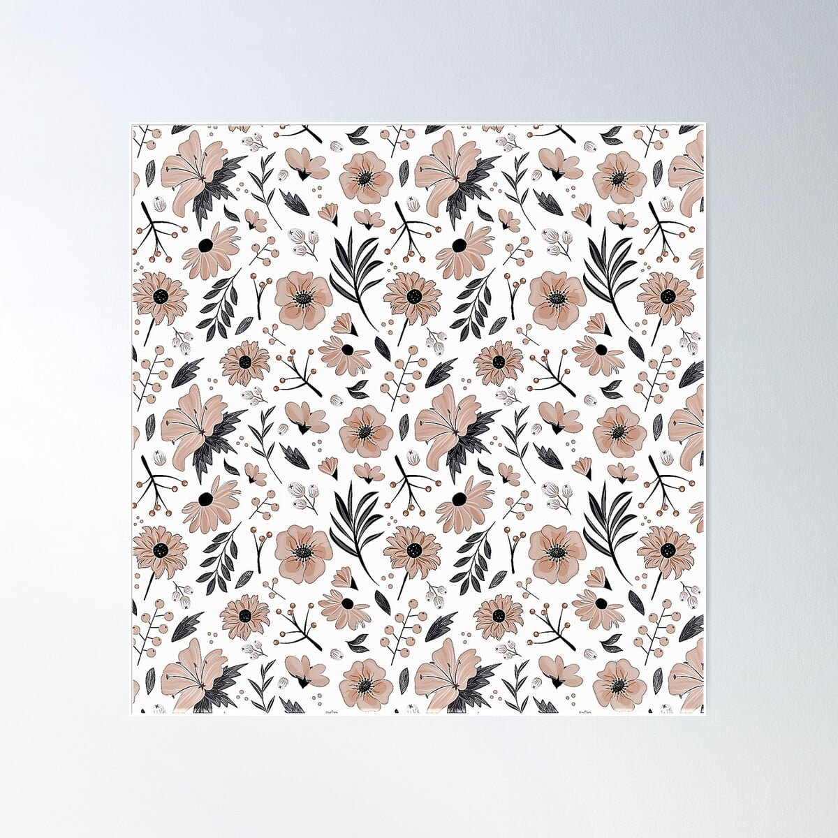 Traditional Brown Floral Repeating Pattern Poster Wall Art, Modern Wall ...