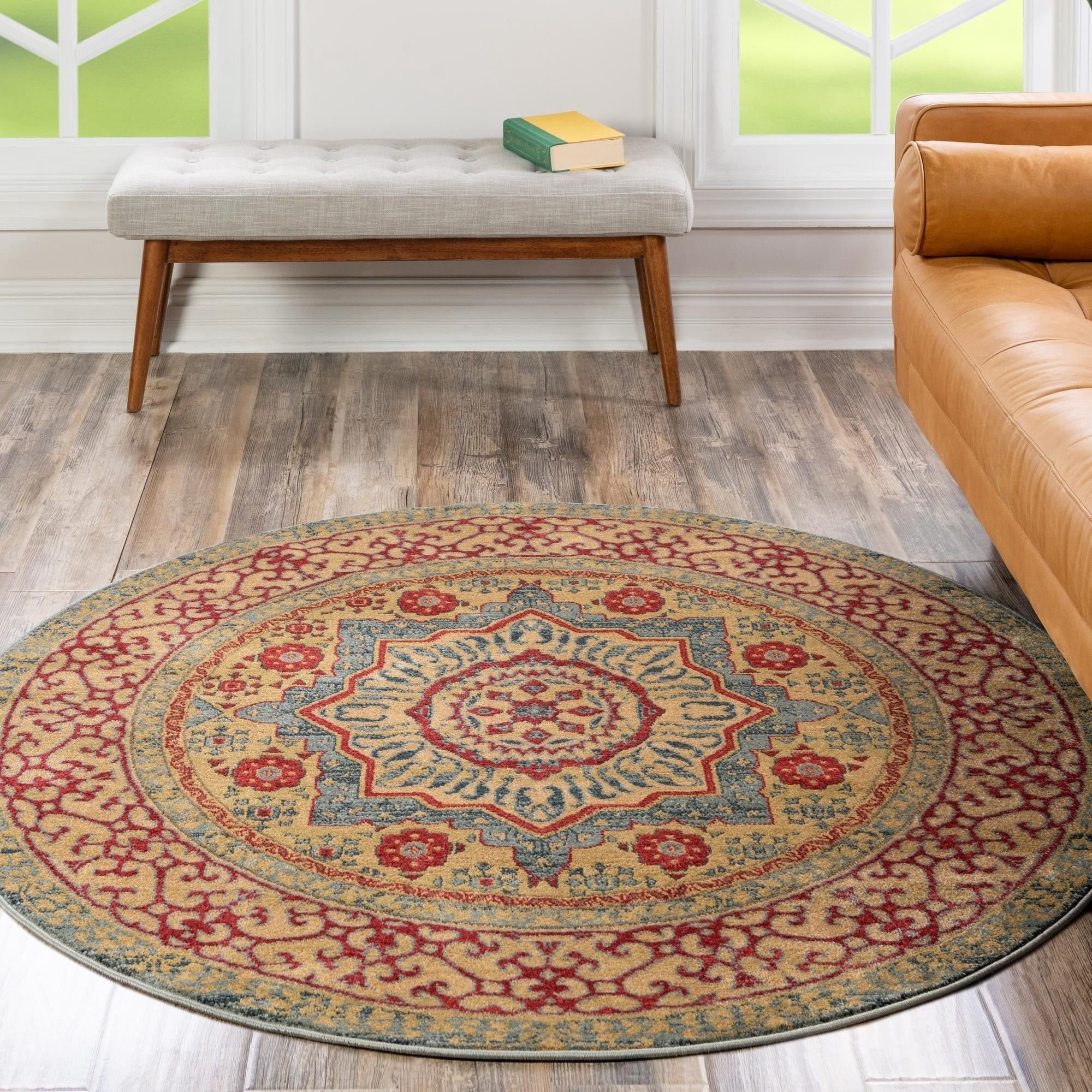 Traditional Cassia Collection Area Rug Light Blue - 6' Round - Walmart.com
