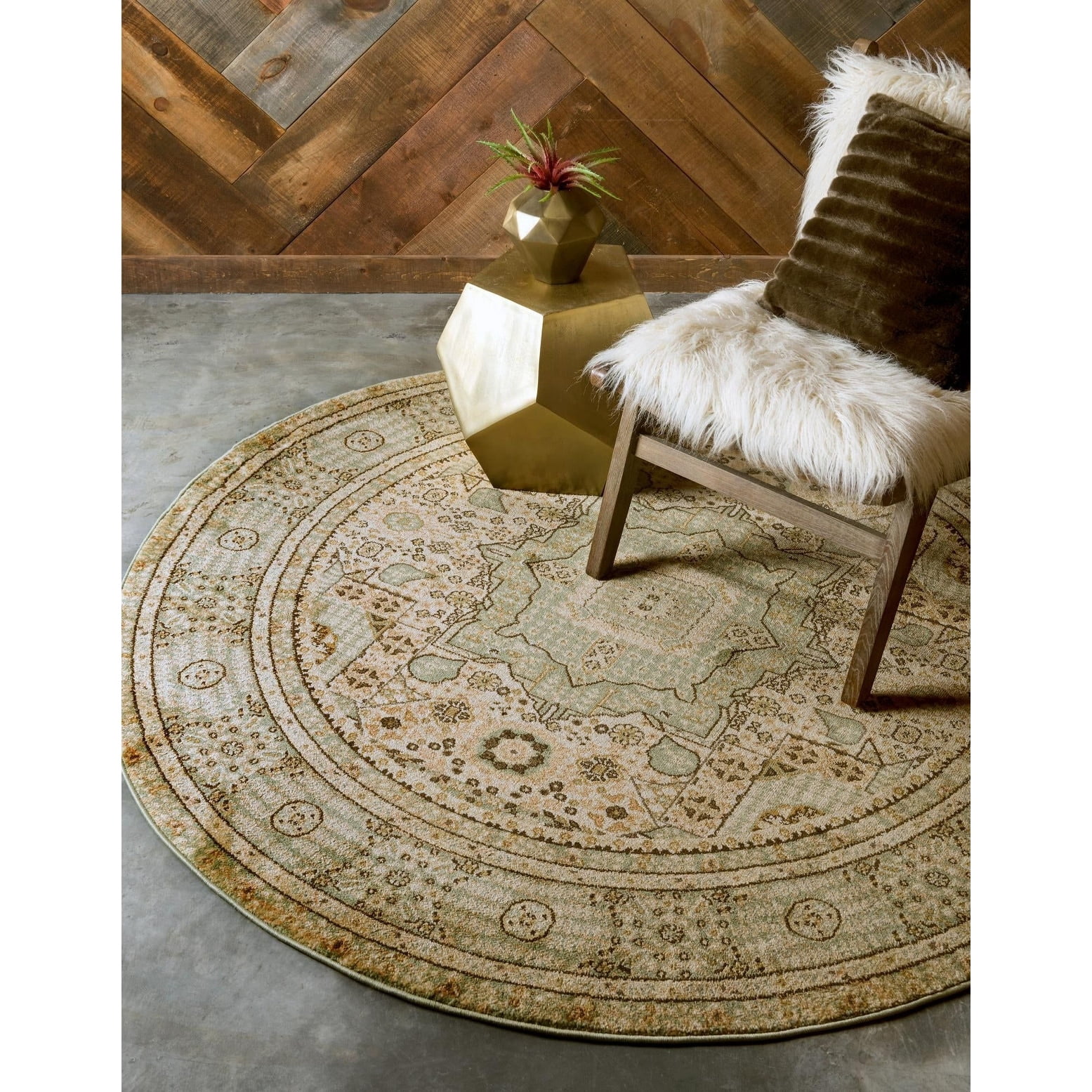 Traditional Cassia Collection Area Rug Light Green - 3'3" Round ...