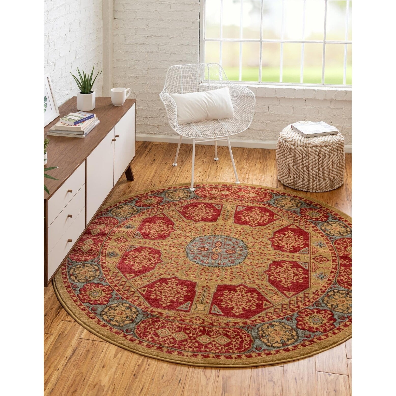 Traditional Cassia Collection Area Rug Red - 6' Round - Walmart.com