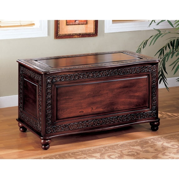 Traditional Cedar Chest with Carving and Bun Feet, Brown - Walmart.com