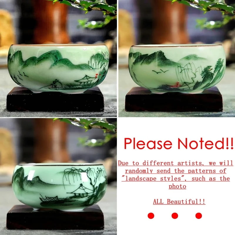 Traditional Celadon Hand-painted Landscape Teacup Ceramic Lotus Bamboo ...