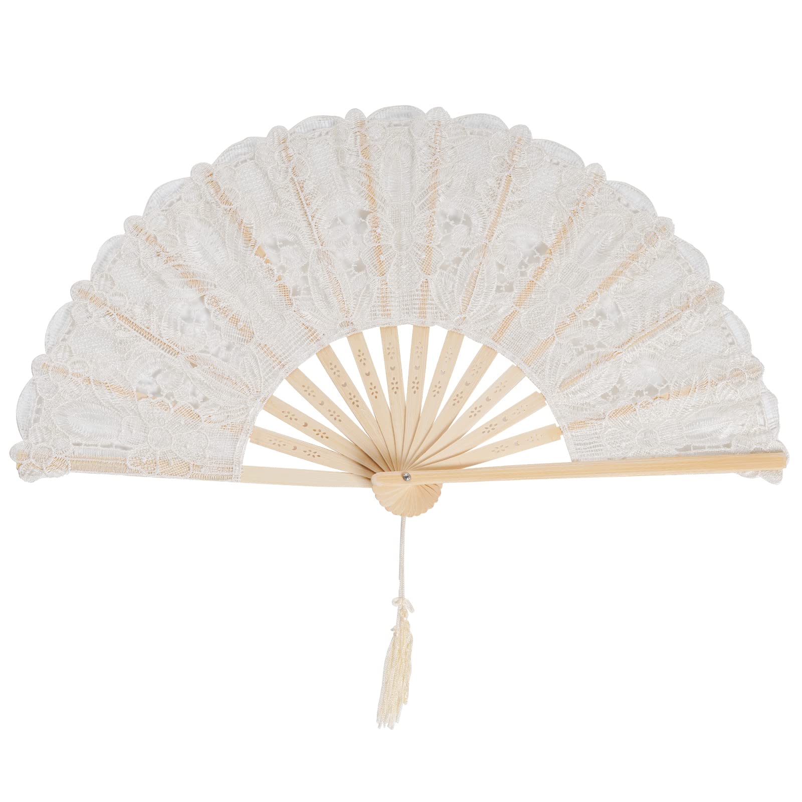 Traditional Chinese Hand Fan, Cotton Lace Foldable Fan with Embroidered ...