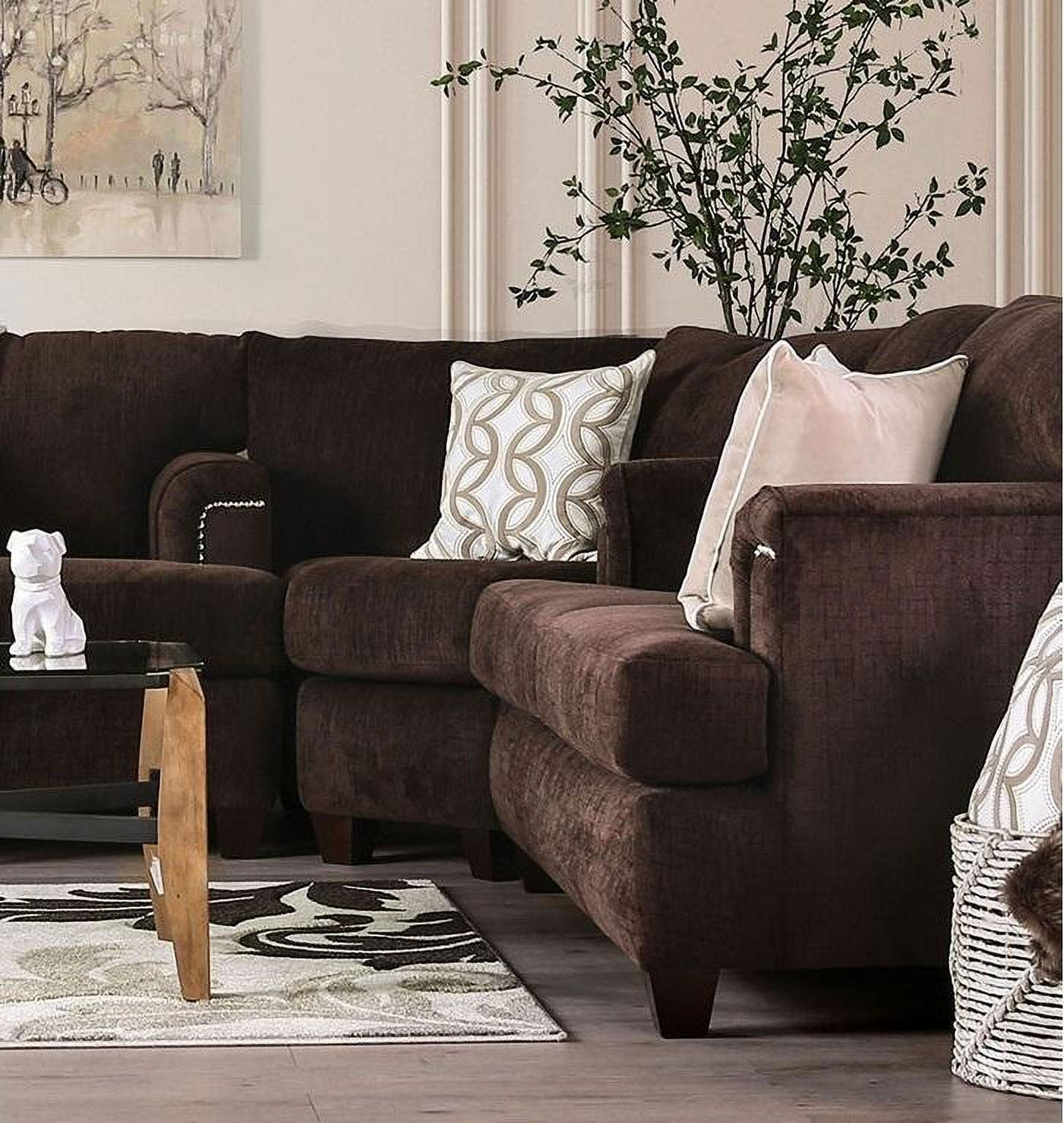Traditional Chocolate Chenille Sectional Sofa FOA SM6410-SECT Brynlee ...
