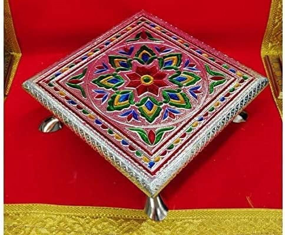 Traditional Chowki Wooden Bajot Oxidized Meenakari Work Pooja Chowki ...