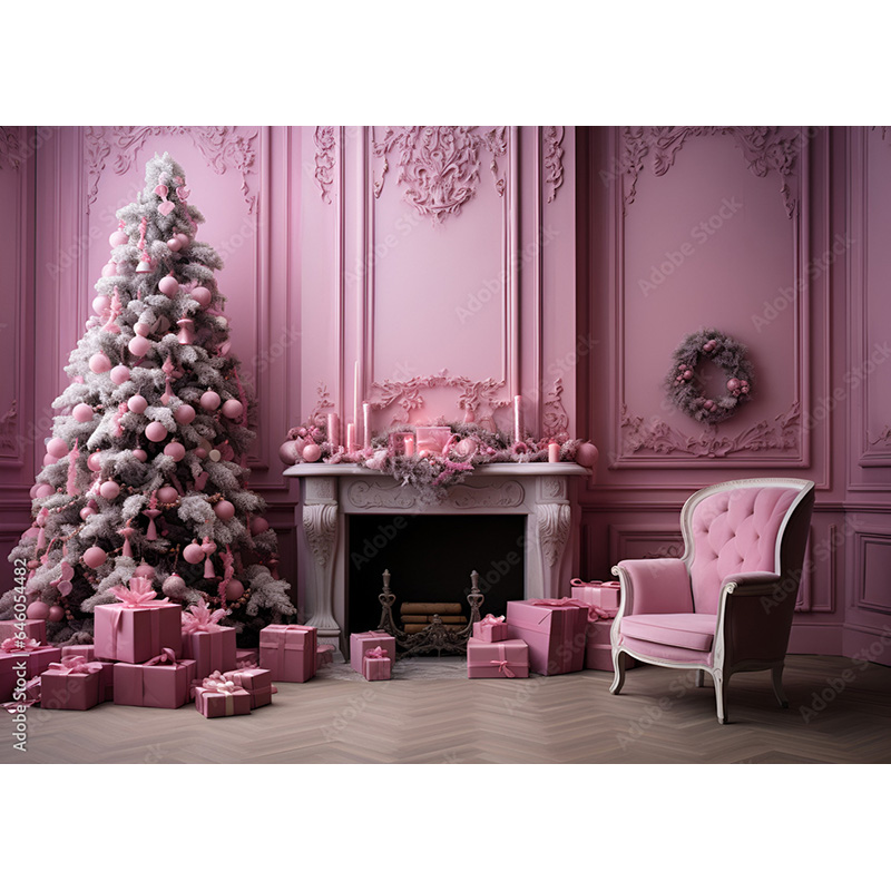 Traditional Christmas Background rations And Garland Arch Pink Balls ...