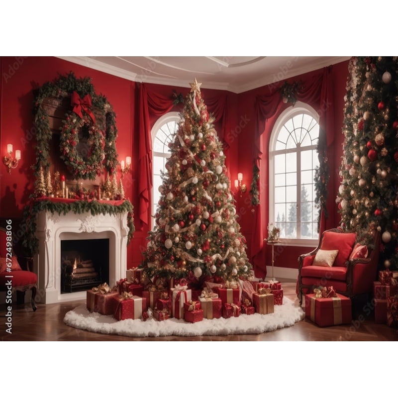 Traditional Christmas Background rations And Garland Arch Pink Balls ...