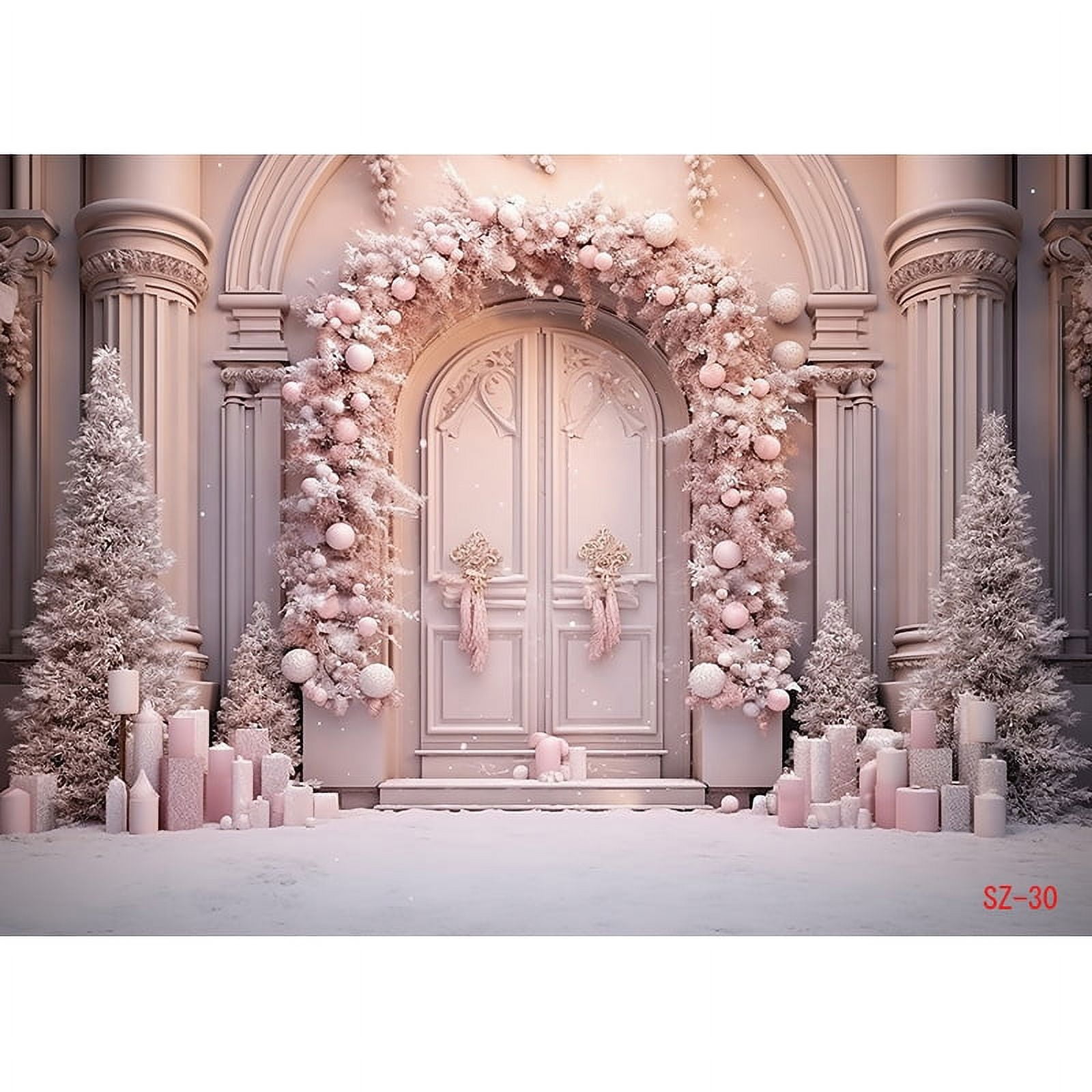 Traditional Christmas Background rations And Garland Arch Pink Balls ...