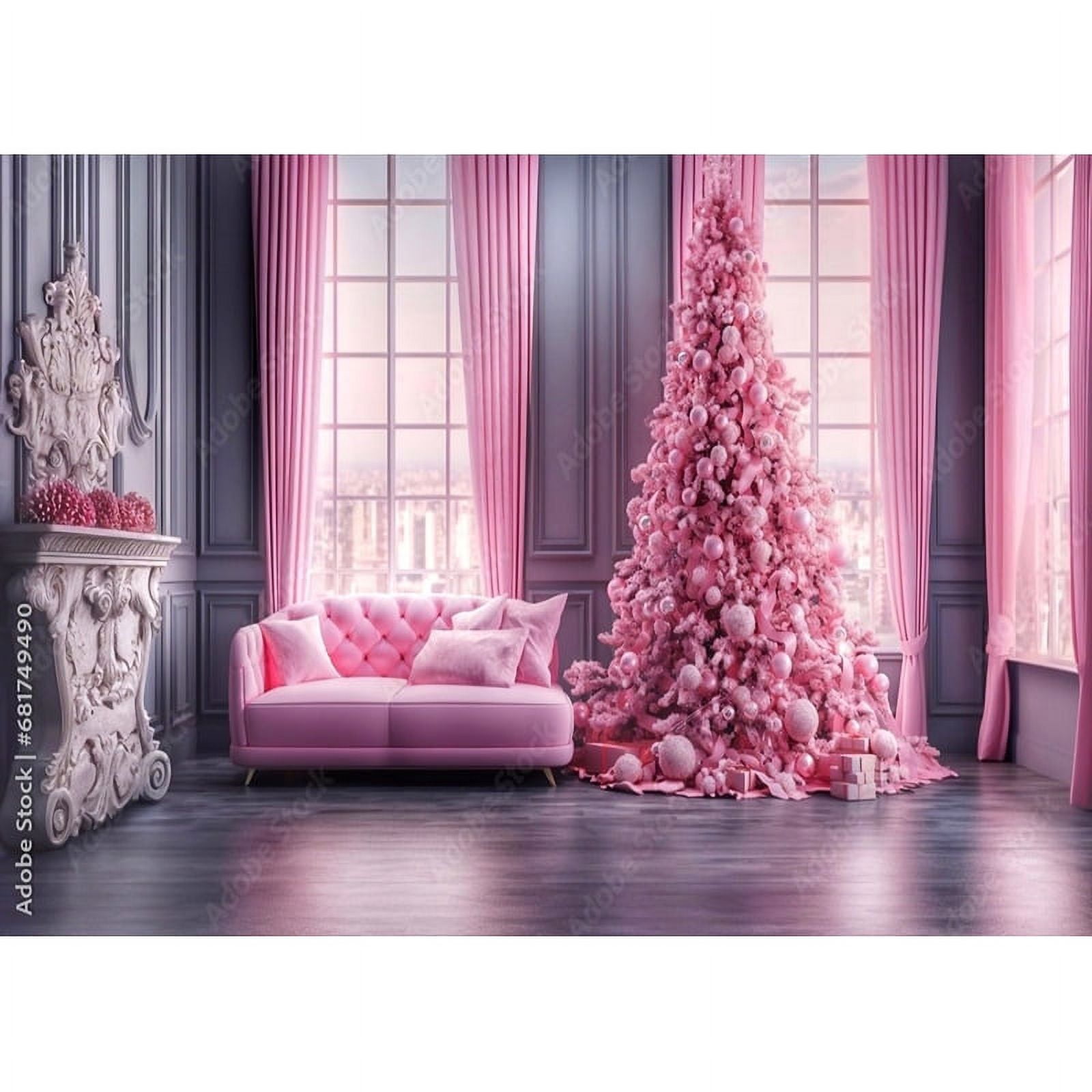 Traditional Christmas Background rations And Garland Arch Pink Balls ...