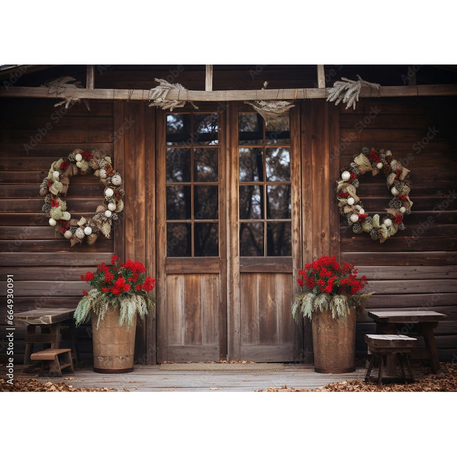 Traditional Christmas Background rations And Garland Arch Pink Balls ...