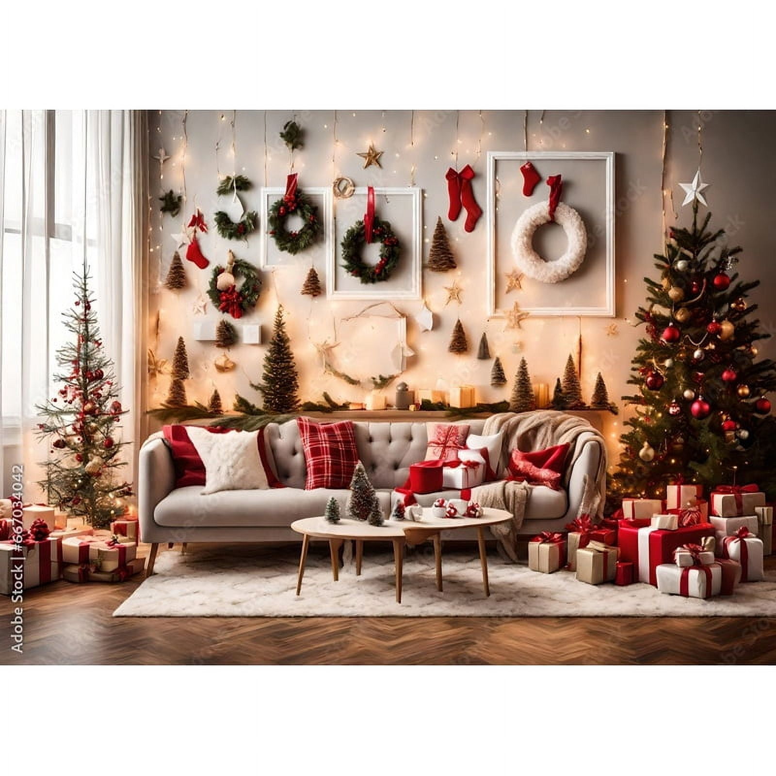 Traditional Christmas Background rations And Garland Arch Pink Balls ...