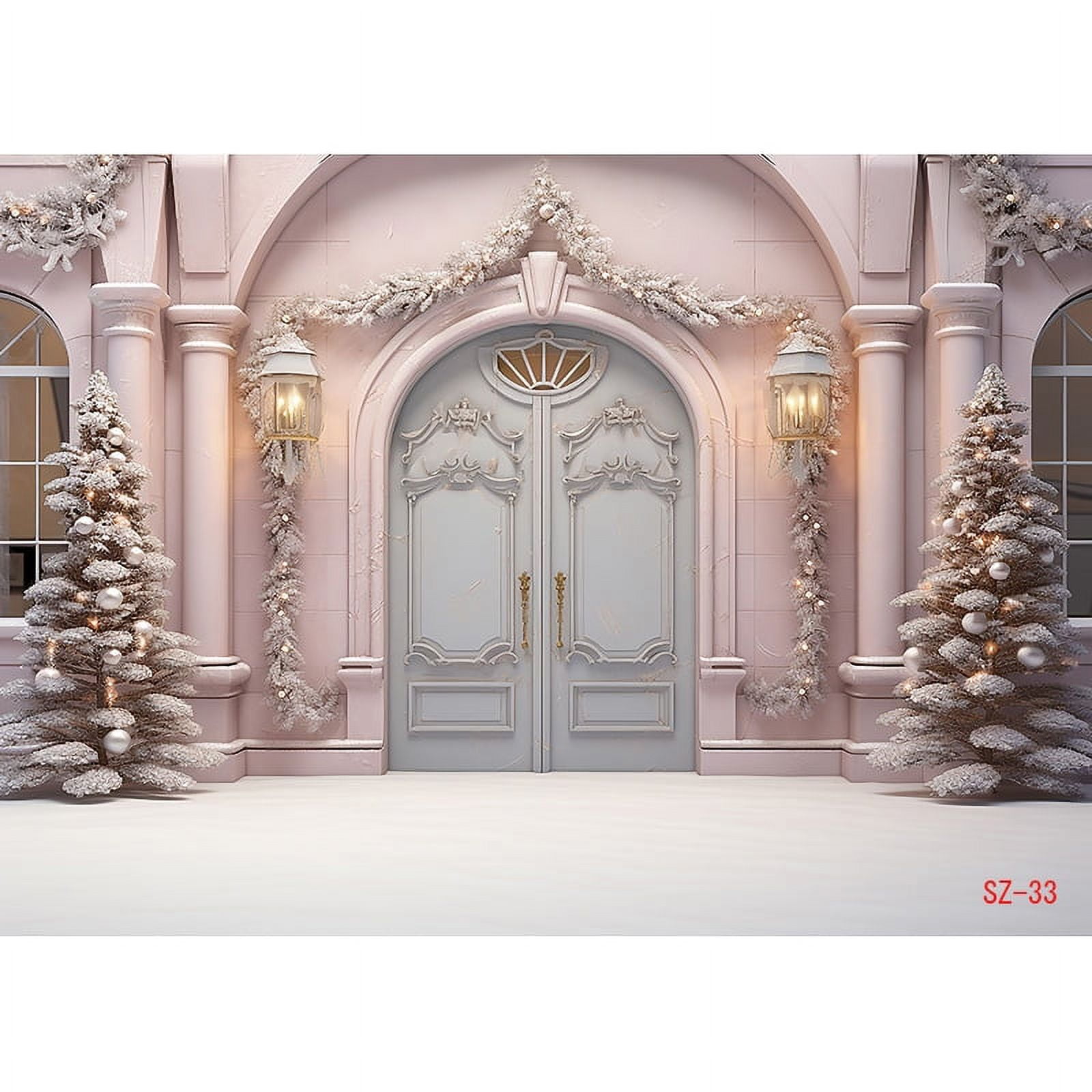 Traditional Christmas Background rations And Garland Arch Pink Balls ...
