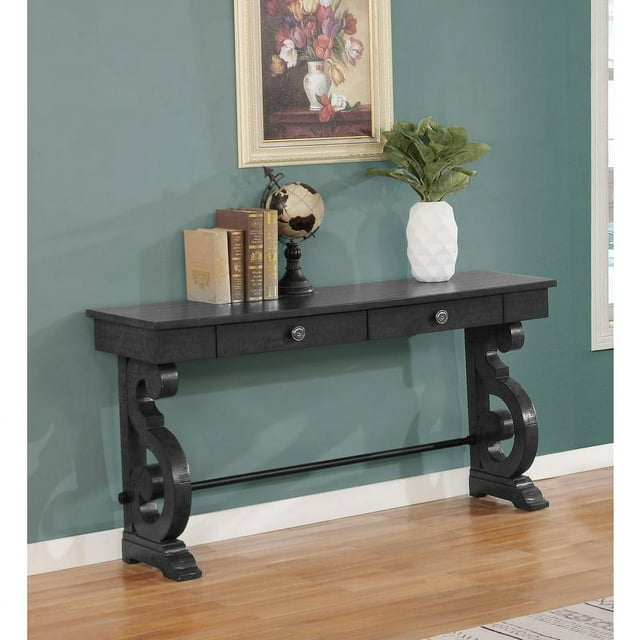 Traditional Console Table in Rustic Dark Gray Wood and 2 Storage ...