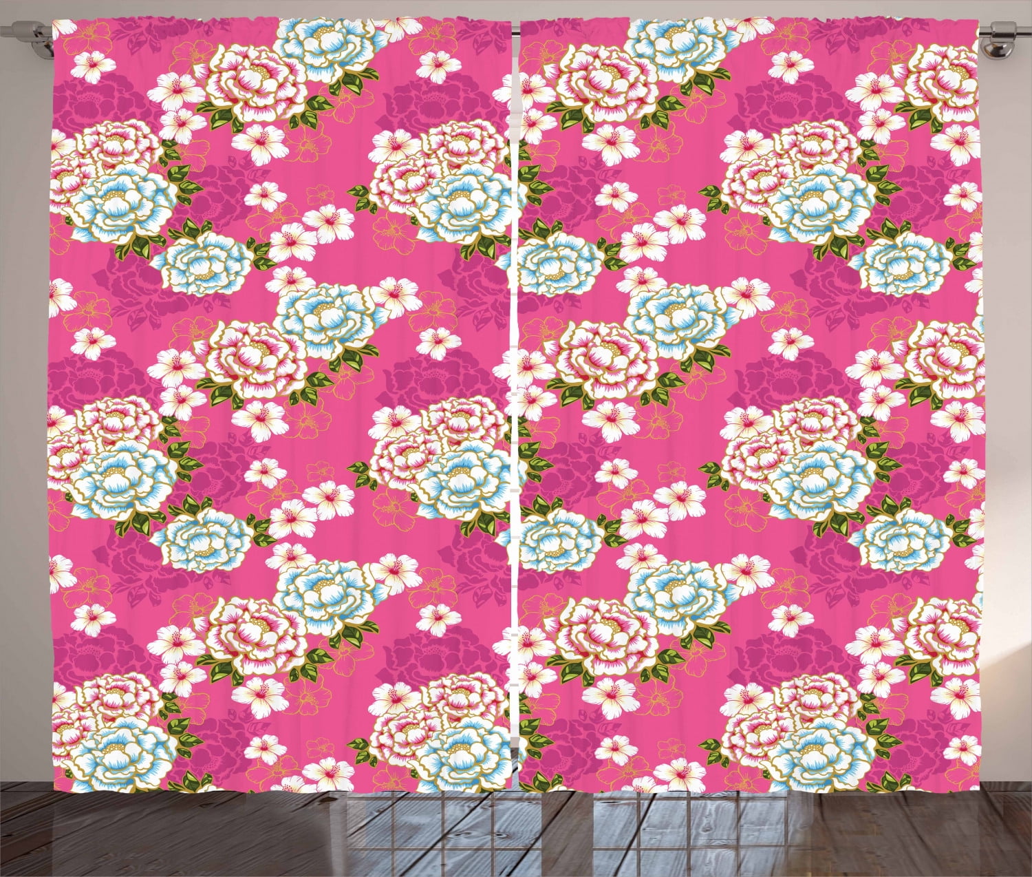 Ambesonne Floral Curtains 2 Panel Set, Taiwan Hakka Culture, 108" x 90 ...