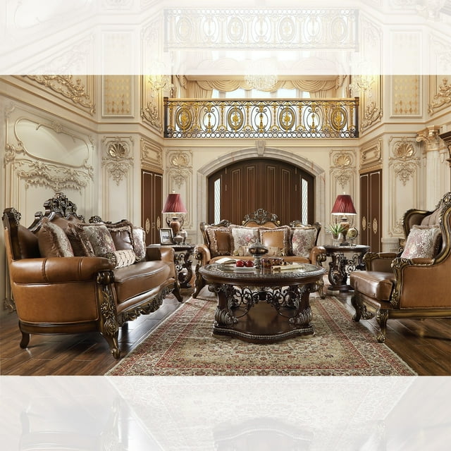 Traditional Custom Mohawk Finish Leather 3Pcs Sofa Set By Homey Design ...