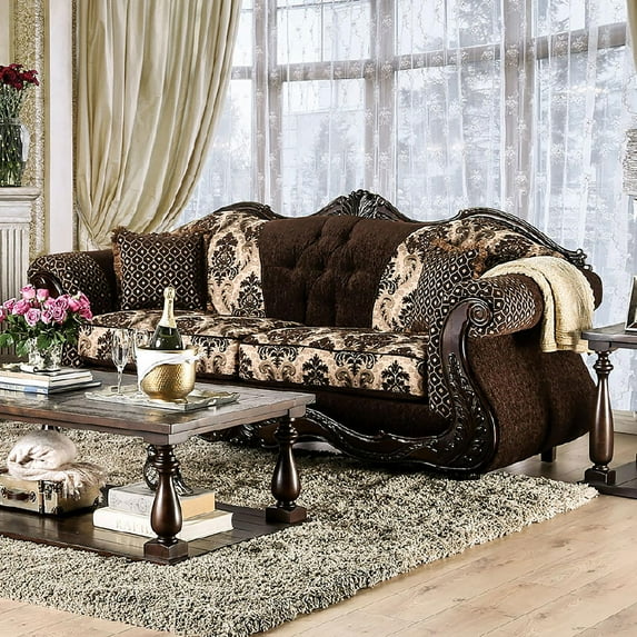 Traditional Dark Brown Chenille Sofa Furniture of America SM6431-SF ...