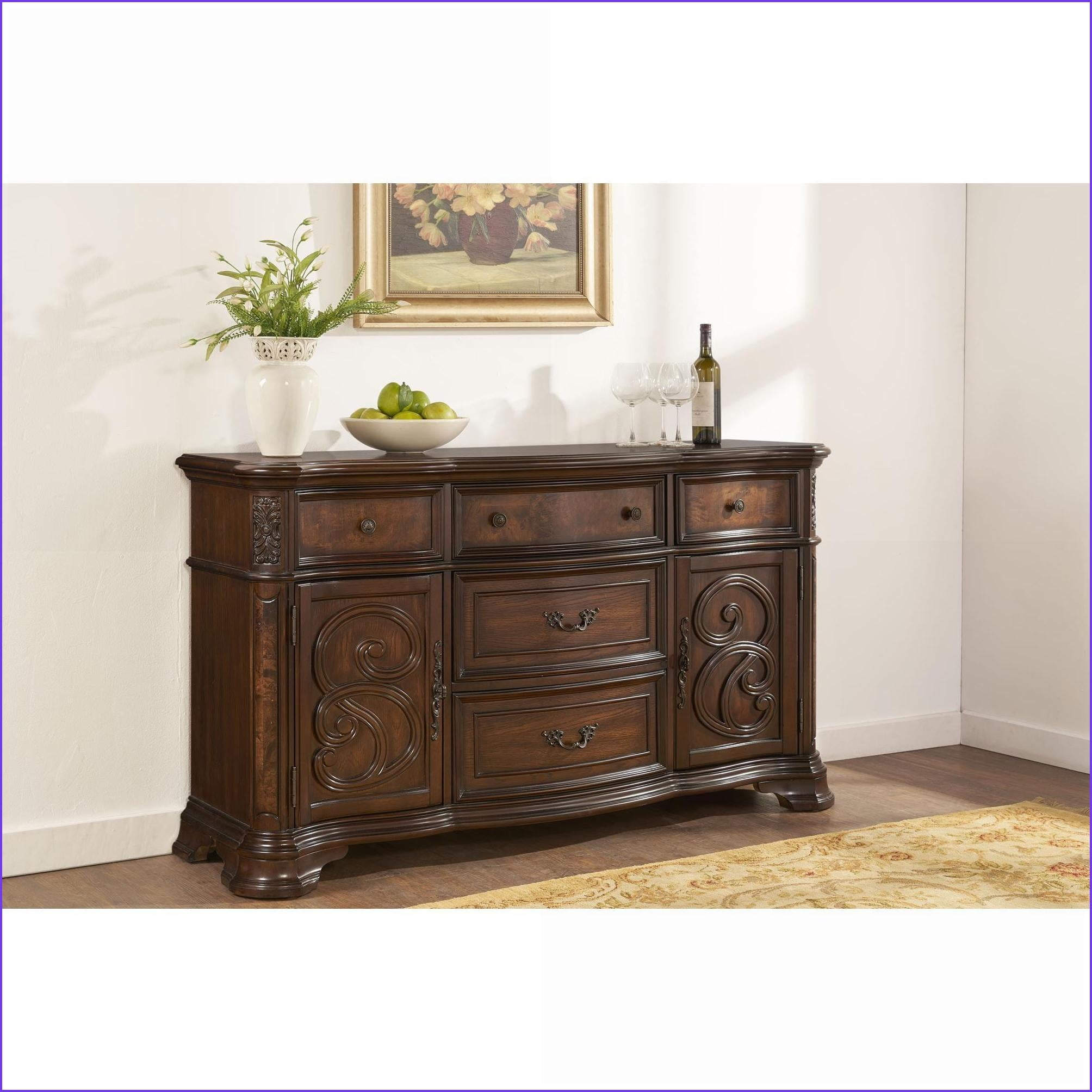 Traditional Dark Brown Pecan Buffet with 5 Drawers & 2 Doors | Hardwood ...