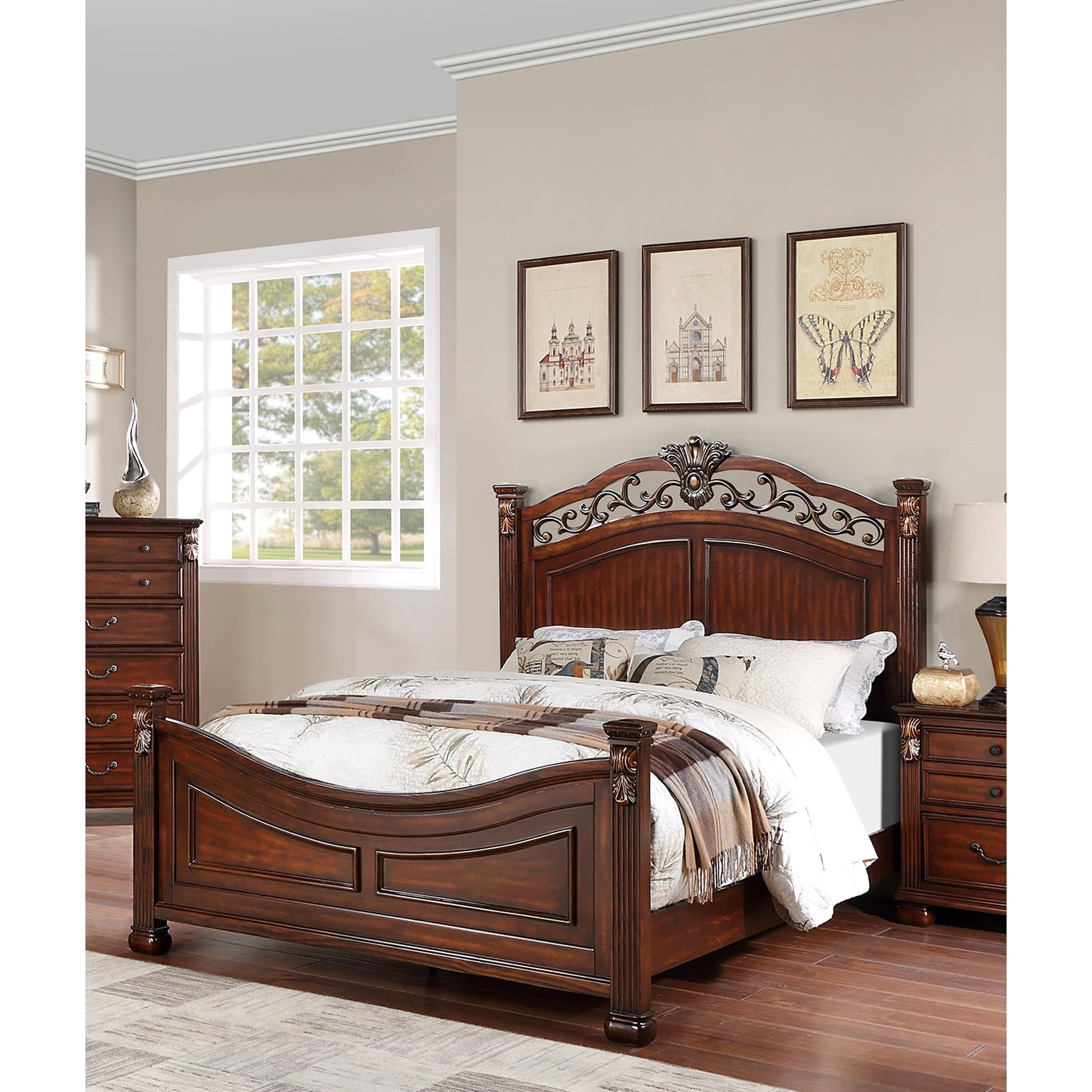 Traditional Dark Cherry King Bed, Headboard And , Wood Construction ...