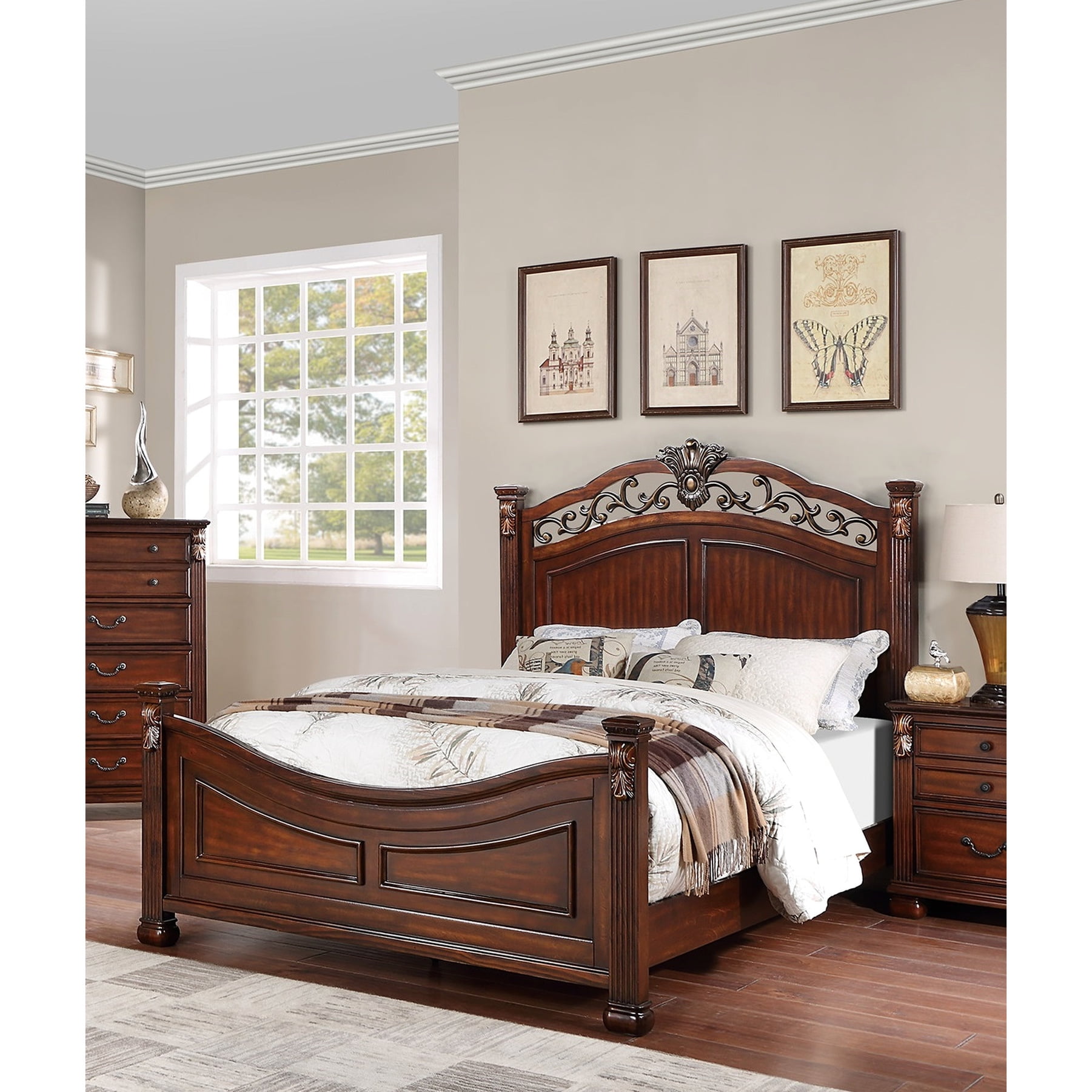 Traditional Dark Cherry King Bed, Headboard And , Wood Construction ...