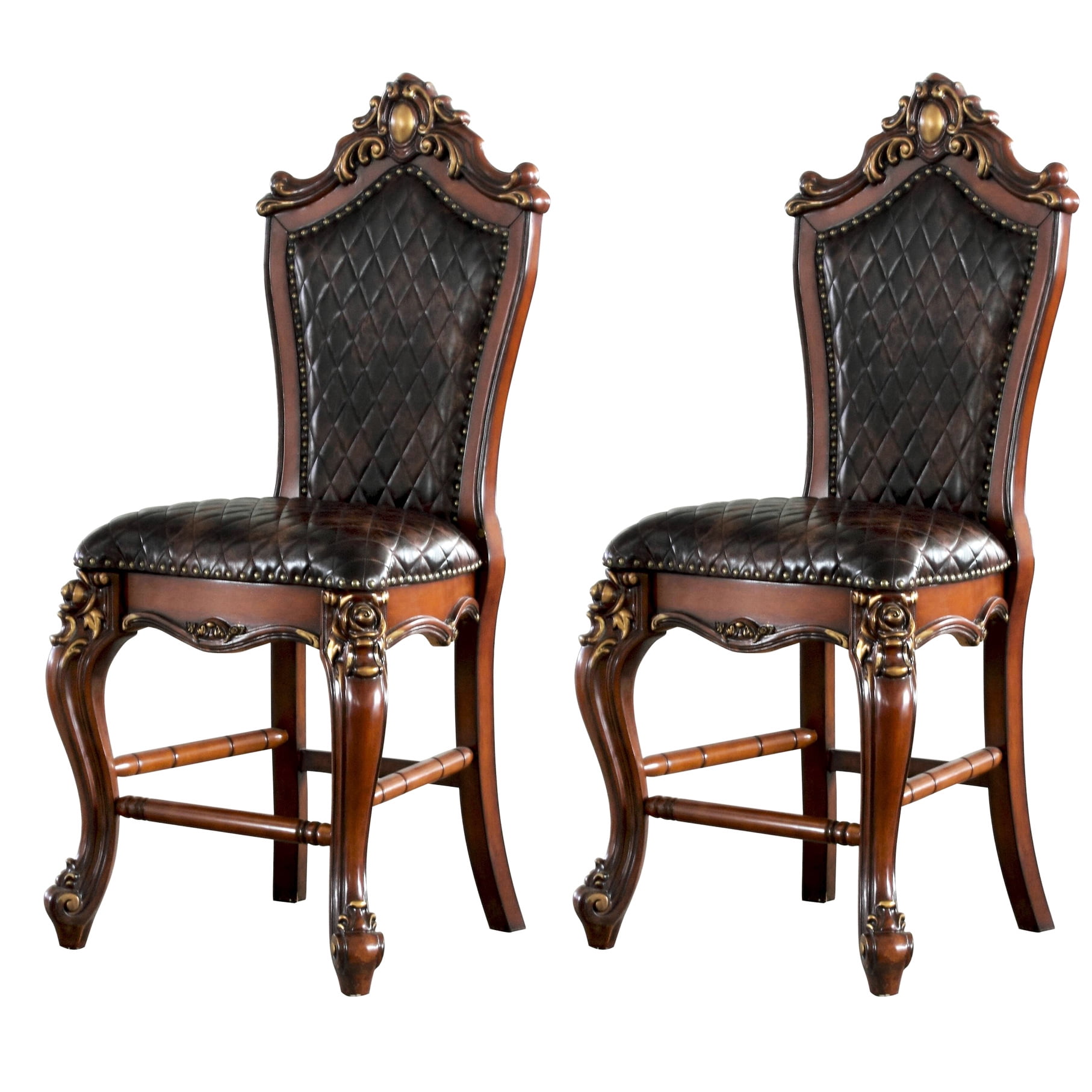 Traditional Dining Room Counter Height Chairs - Faux Leather Upholstery ...