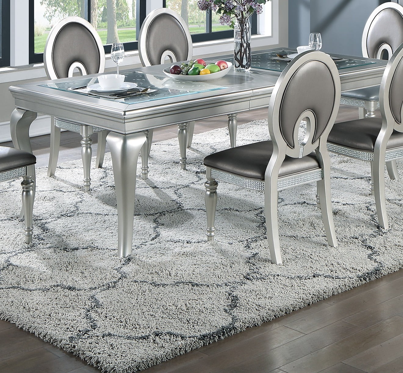 Traditional Dining Table Rectangle Table Silver Hue 1pc Dining Table ...
