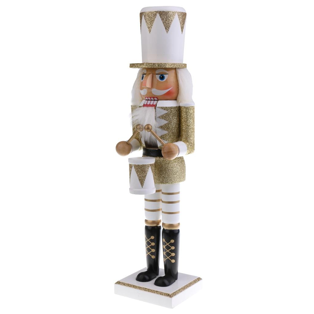 Traditional Drummer Soldier Nutcracker Wearing Golden Uniform with Drum ...