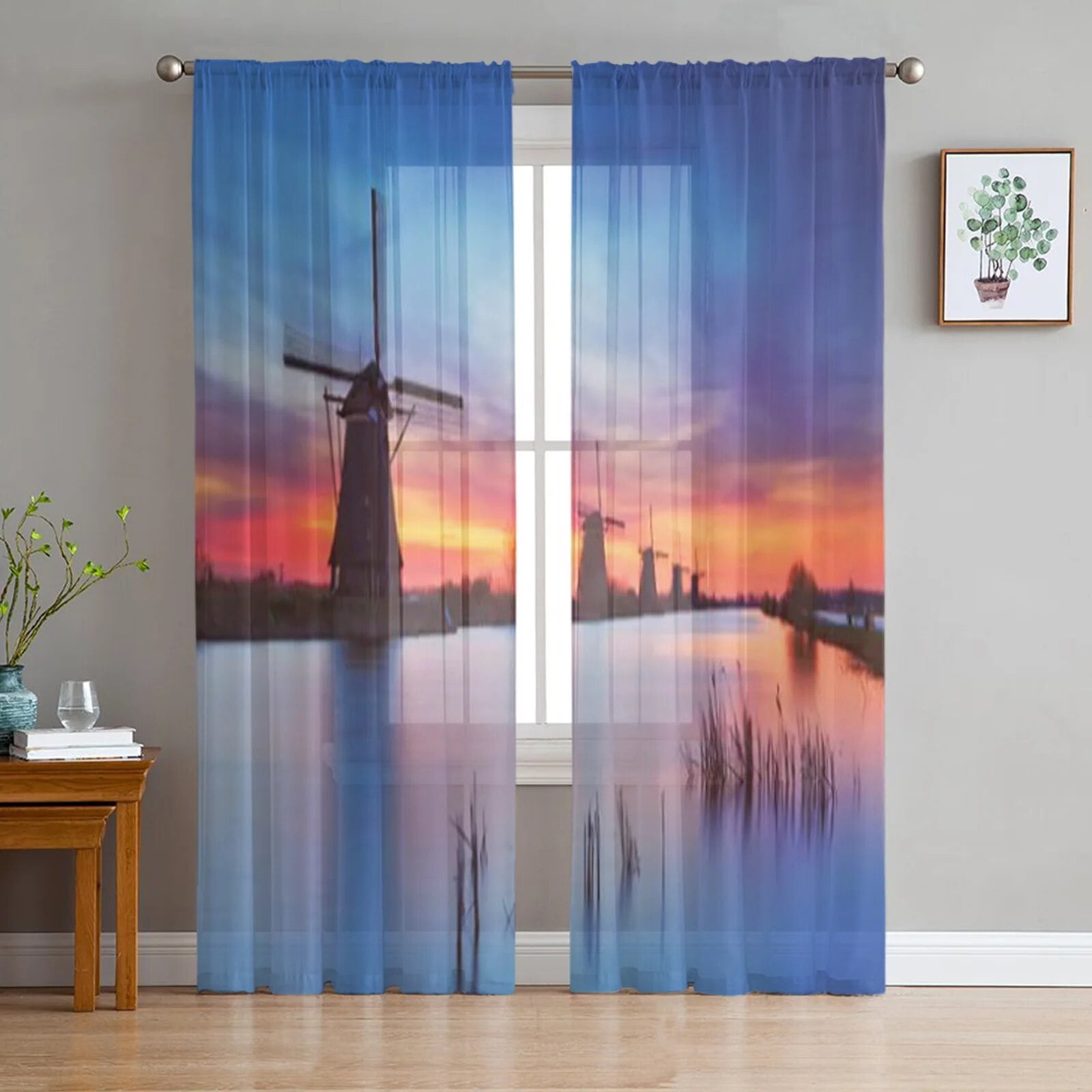 Traditional Dutch Windmills With Sky Just Before Sunrise Sheer Curtains ...