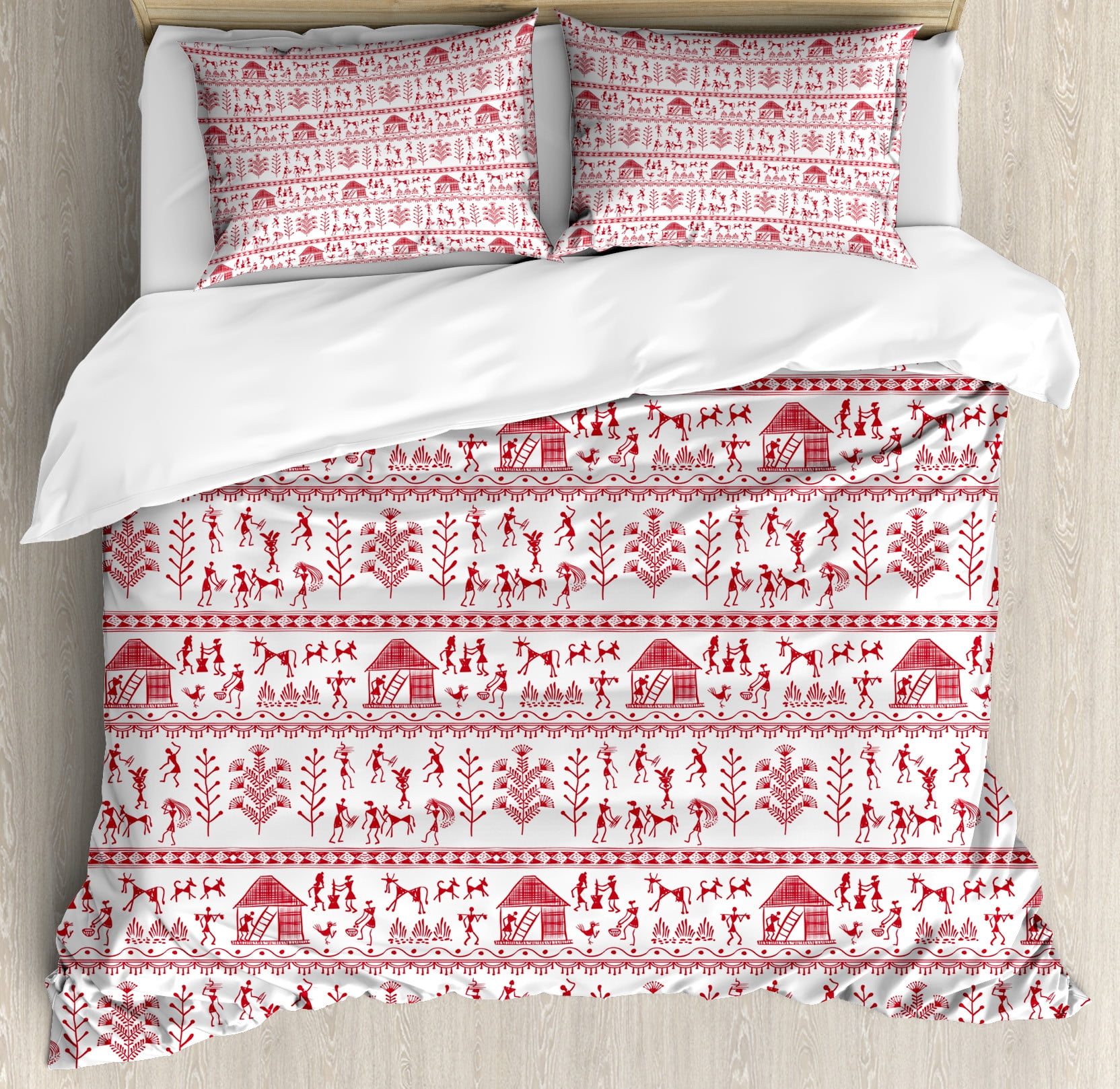 Traditional Duvet Cover Set, Native Prehistoric Art with Tribal People ...