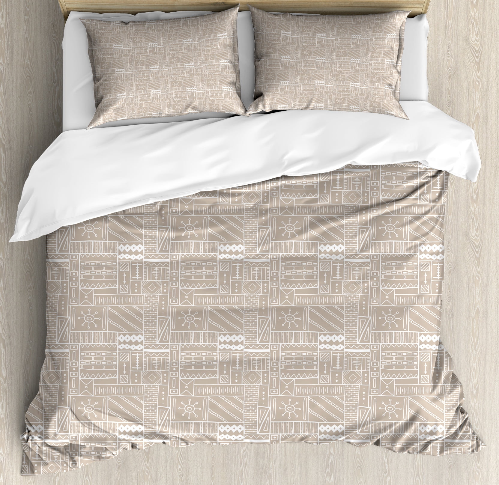 Traditional Duvet Cover Set, Neutral Tribal Motifs with Sun and Wavy ...
