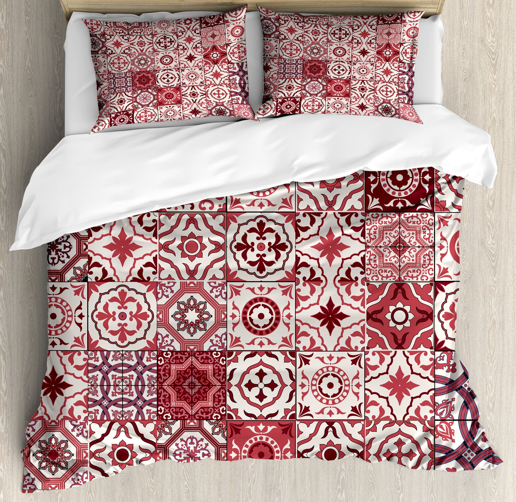 Traditional Duvet Cover Set, Pattern of Moroccan Inspired Tile Like ...