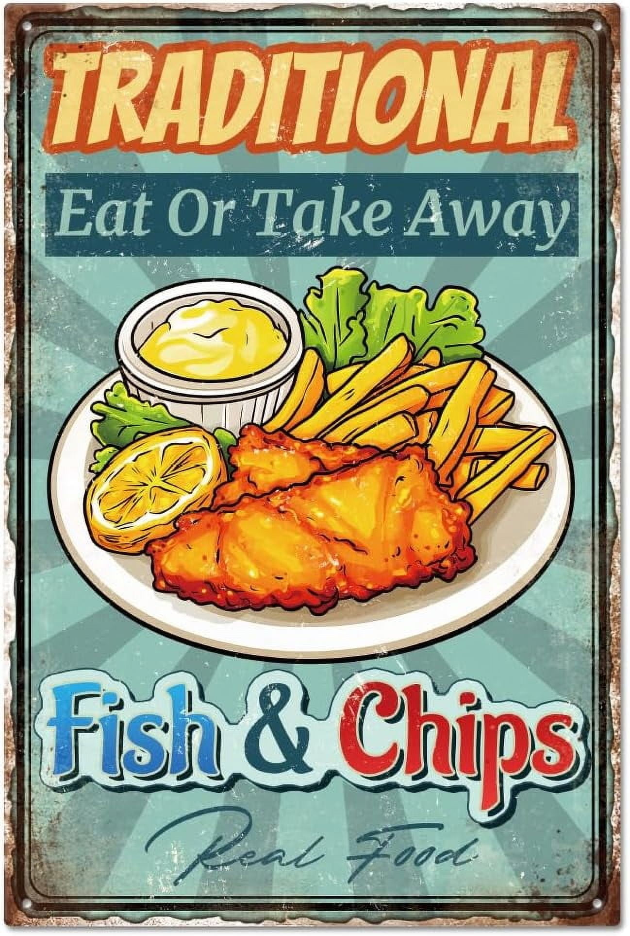 "Traditional Eat or Take Away Fish Chips" Vintage Fish Chips Metal Tin ...