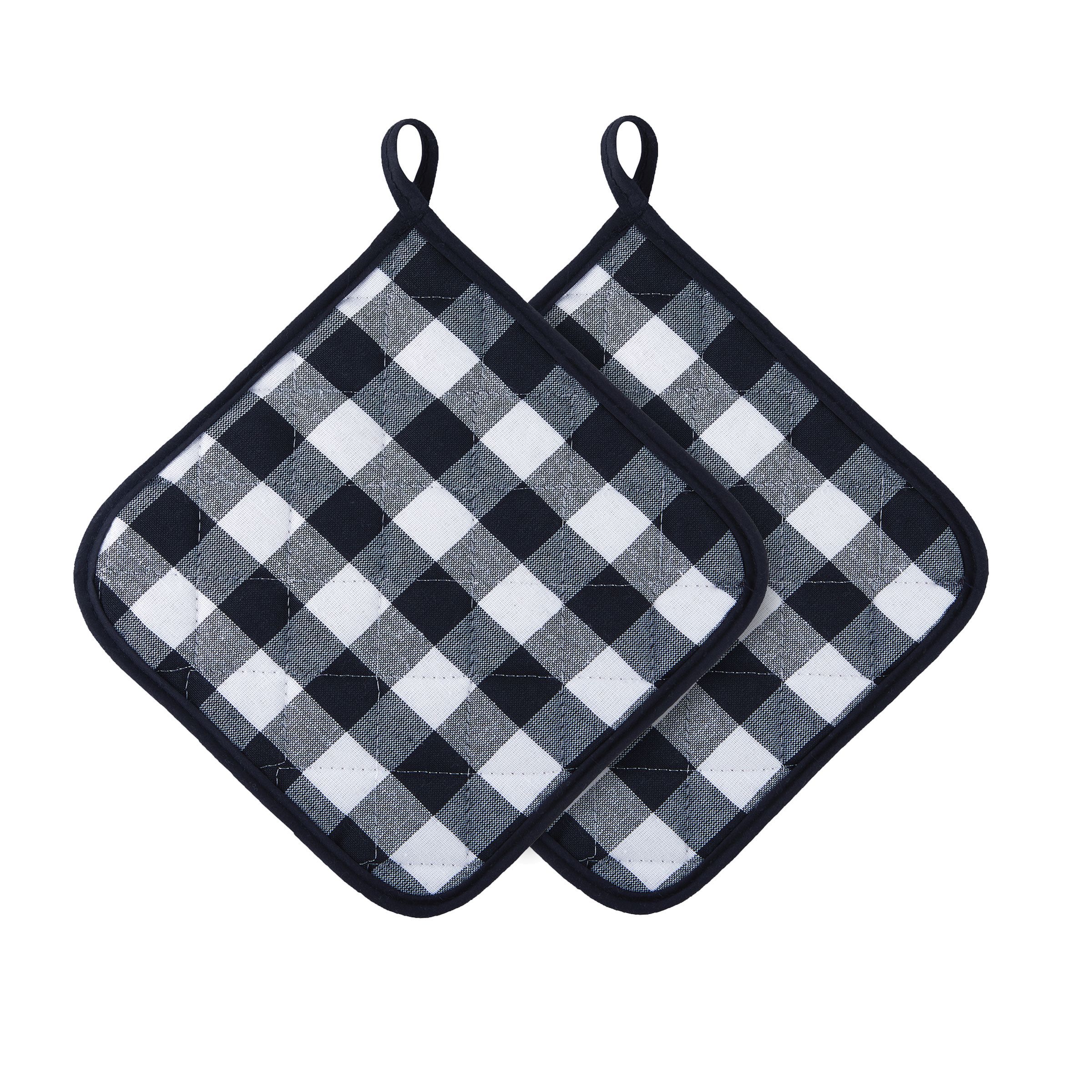 Traditional Elegance Buffalo Check Pot Holder - Black/White - Set of ...