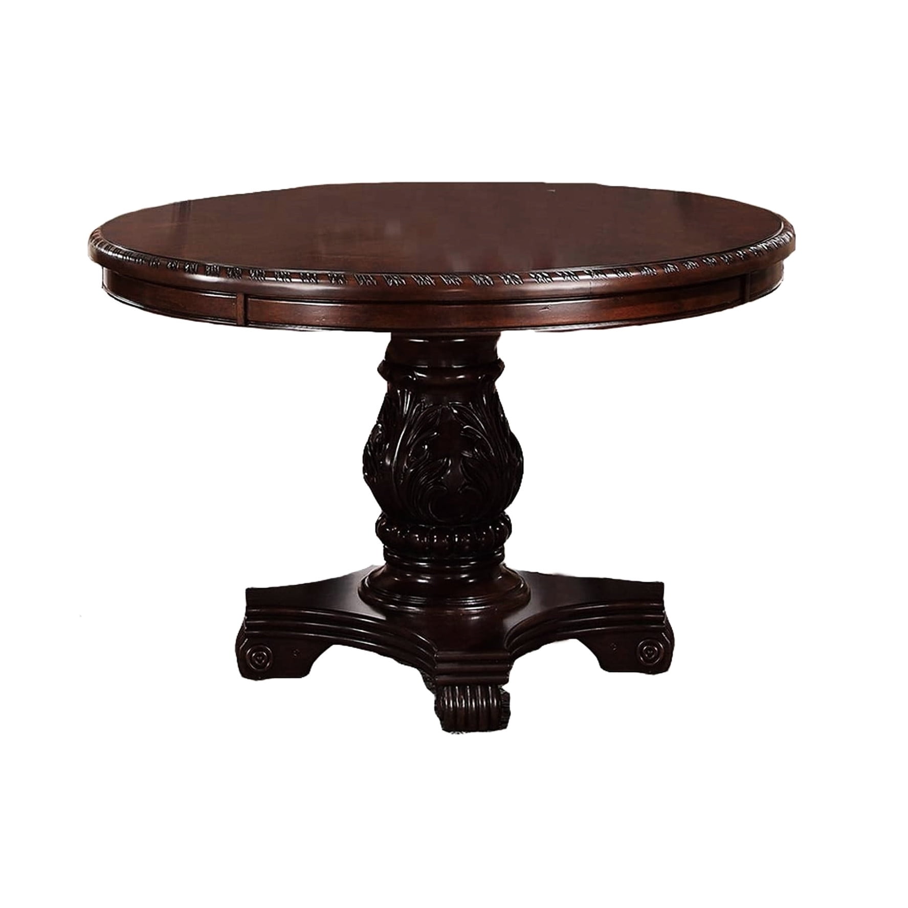 Traditional Espresso Rubberwood Round Dining Table with Pedestal Base ...
