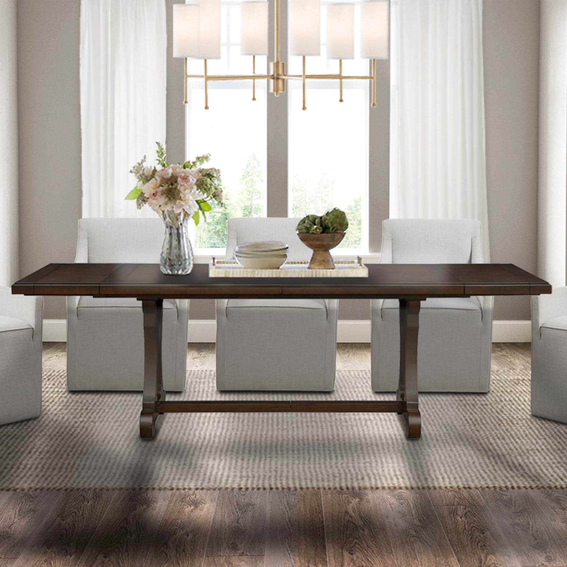 Traditional Extendable Wood Veneer Table - Fits 6 To 8 People 12in Leaf ...
