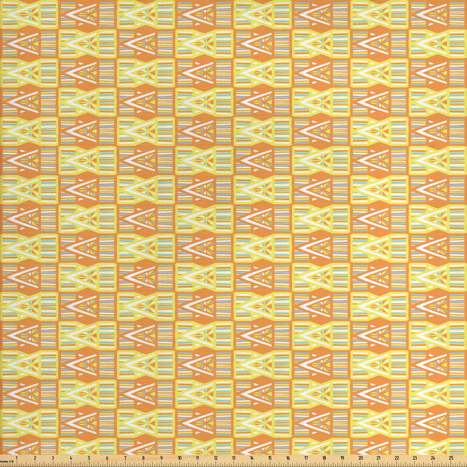 Traditional Fabric by the Yard, Tangerine Toned Tribal Motifs Colorful ...