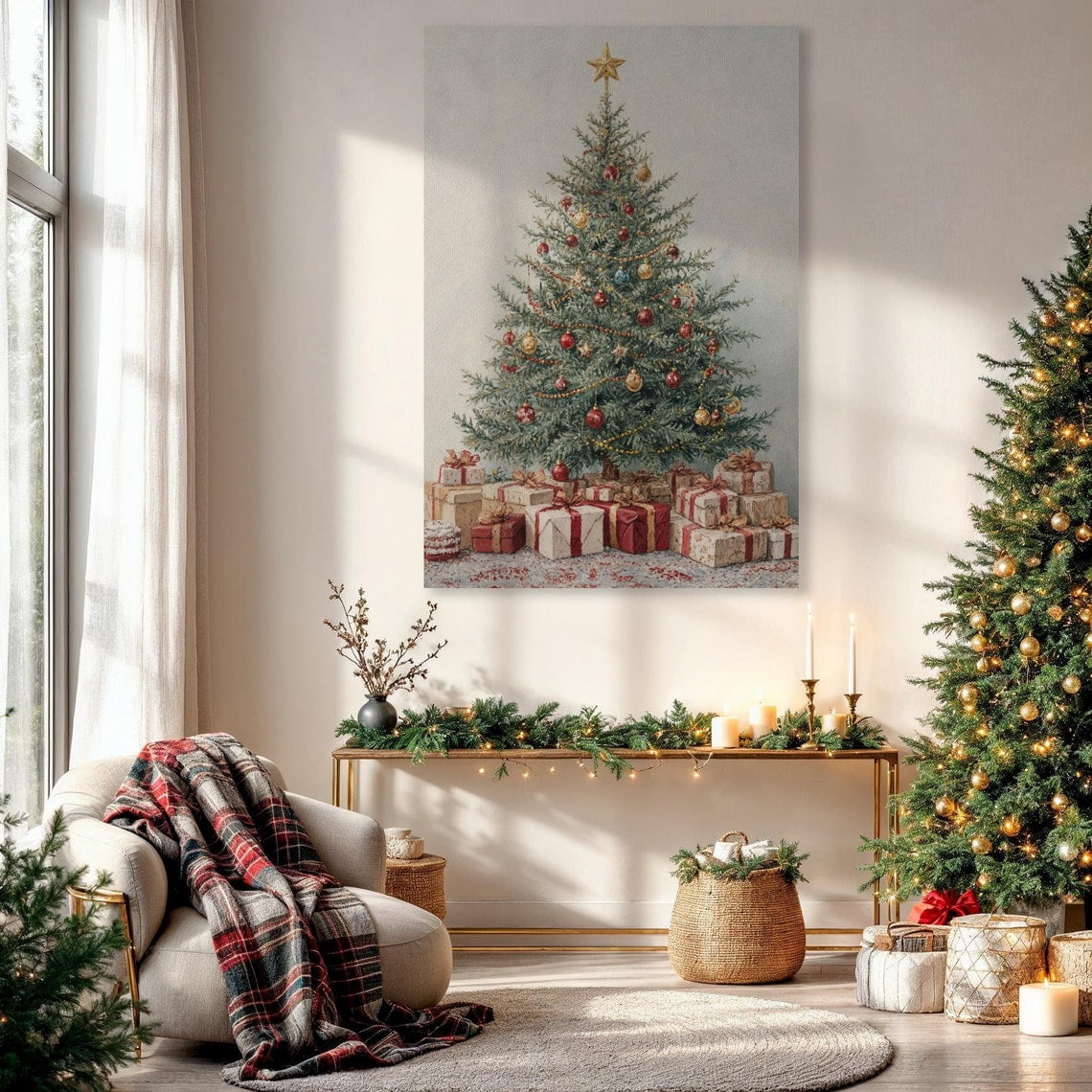 Traditional Festive Winter Tree Wall Art Winter Poster Evergreen Sprigs ...