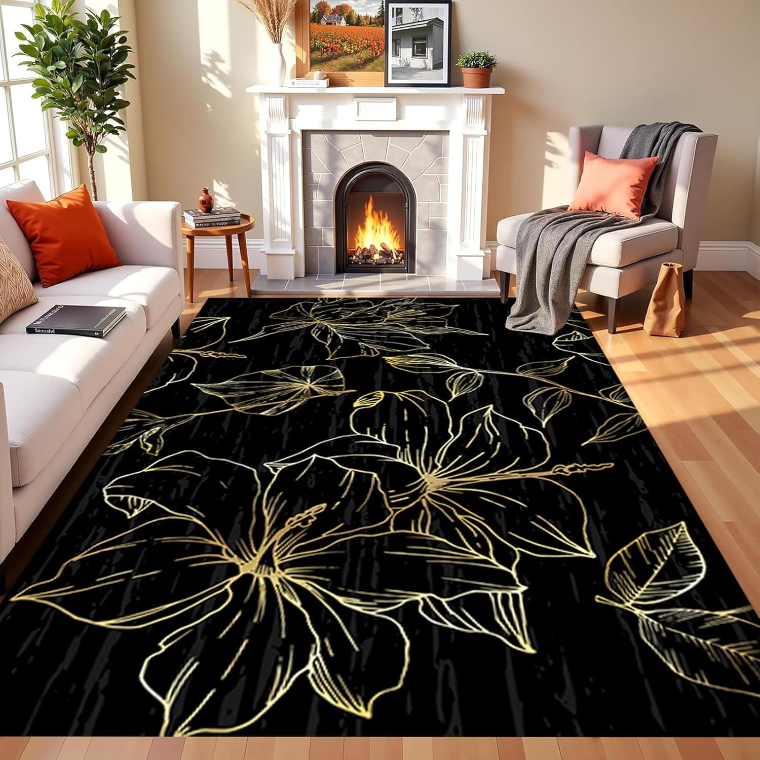 Traditional Floral Collection Accent Rug, Classical Vintage Yellow ...