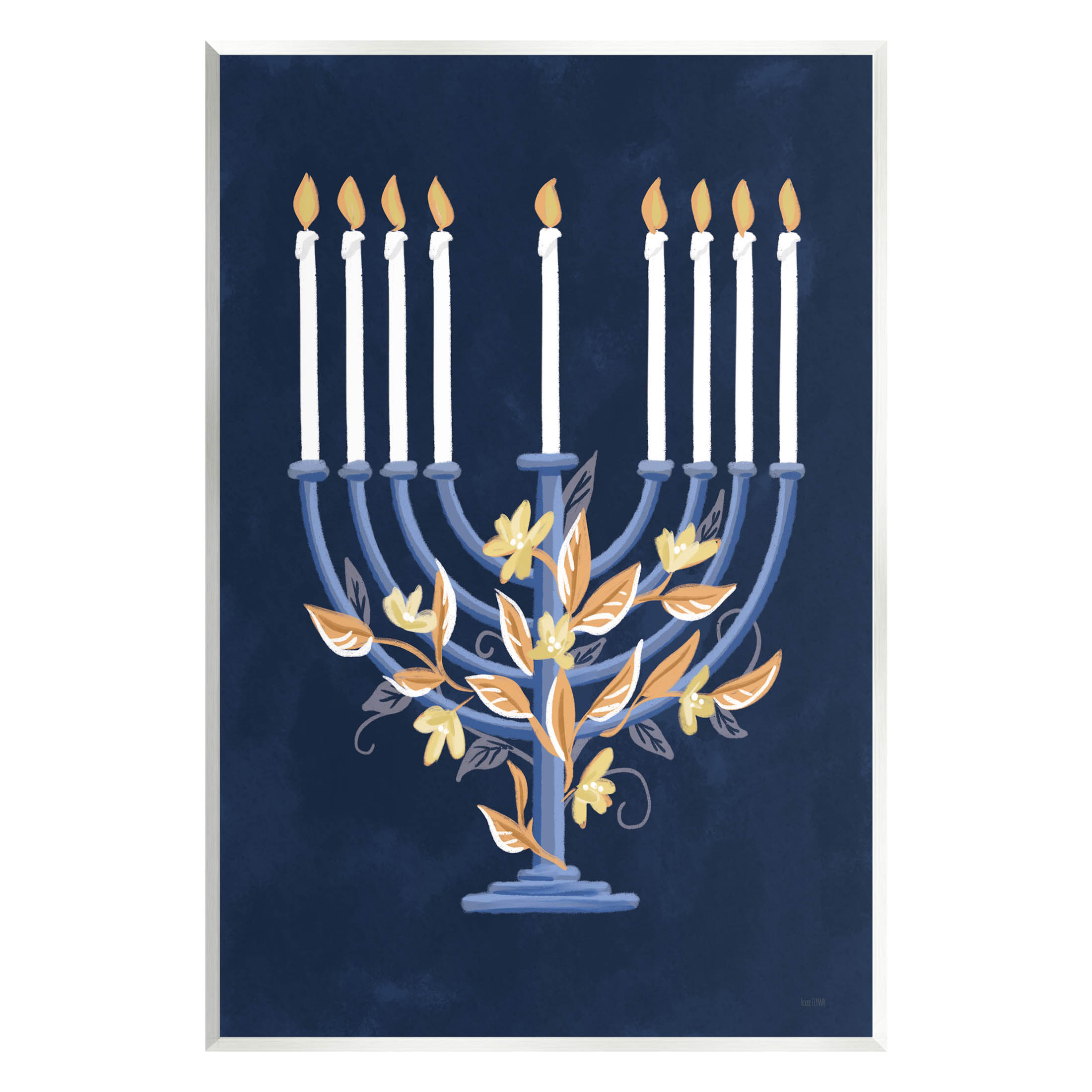 Traditional Floral Hanukkah Menorah Holiday Graphic Art Unframed Art ...