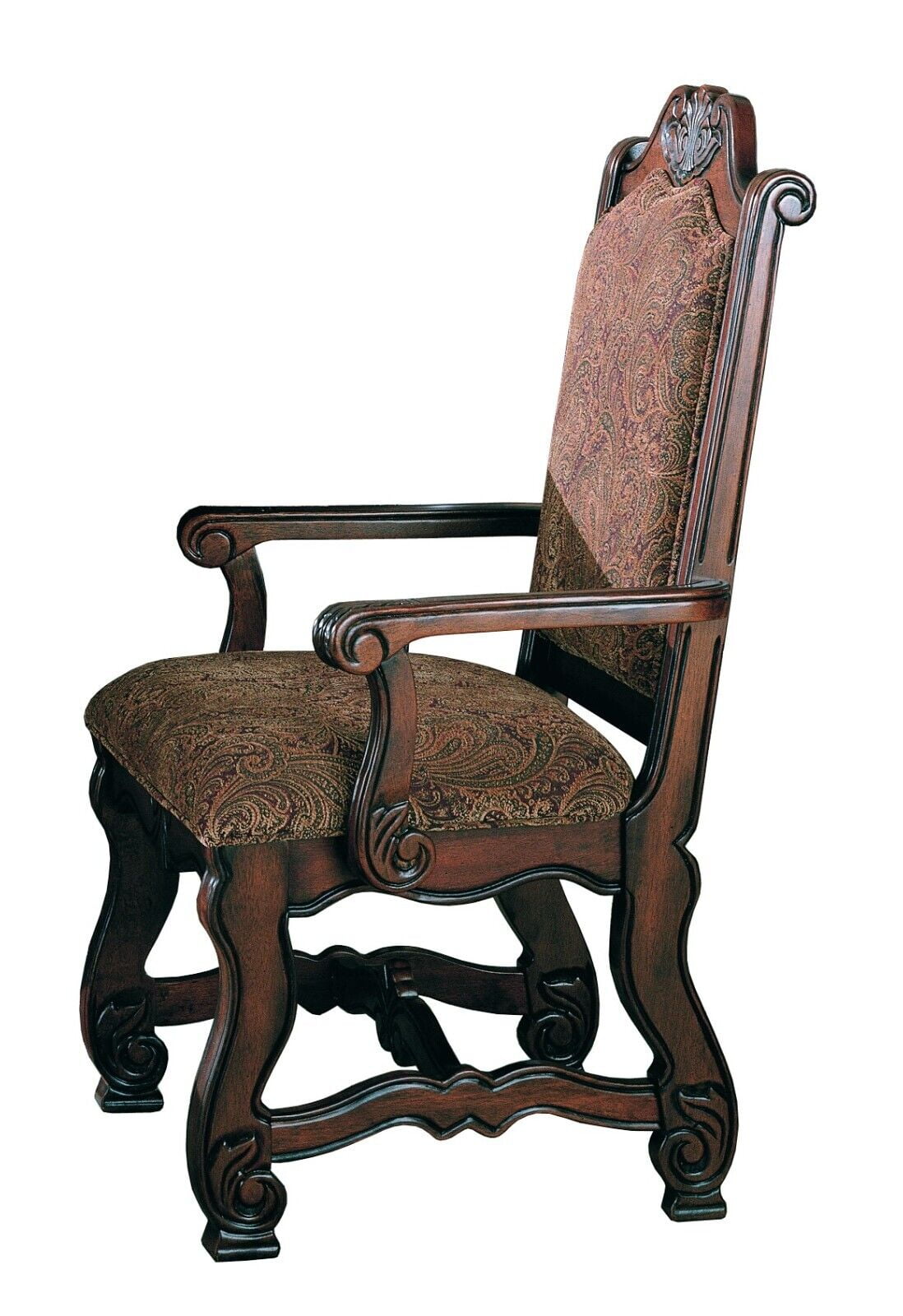 Traditional Formal 2pc Upholstered Dining Arm Chairs Cherry Brown ...
