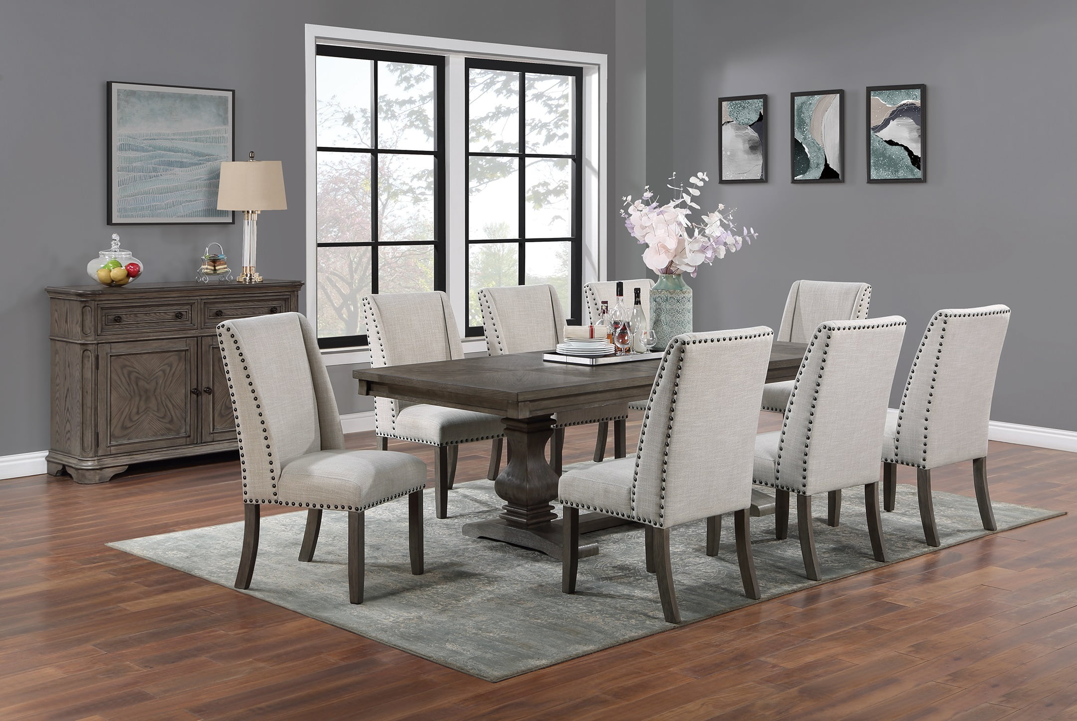 Traditional Formal Dining Set Pedestal Oak Finish Table Wingback Design ...
