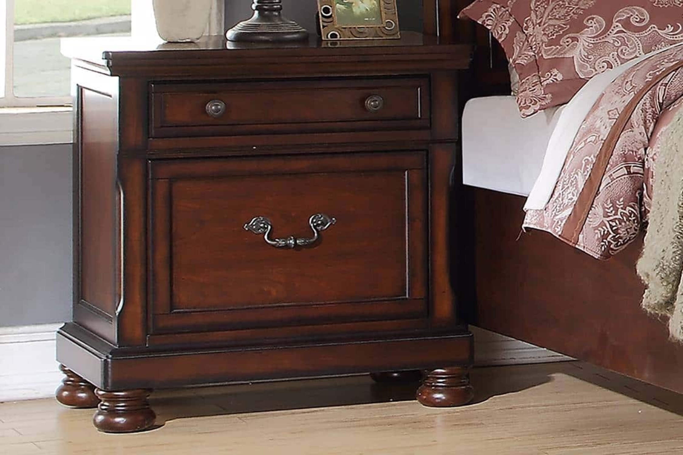 Traditional Formal Look Cherry Finish 1Pc Nightstand Storage Space ...