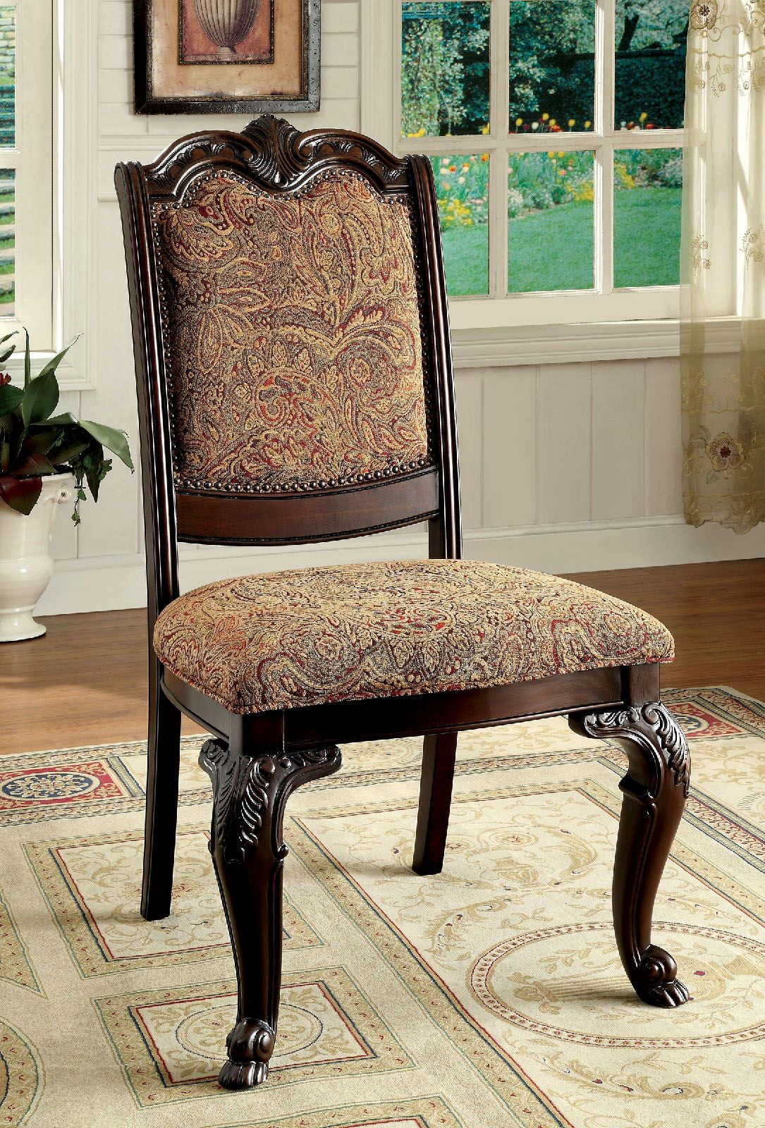 Traditional Formal Set of 2 Side Chairs Brown Cherry Solid wood Chair ...