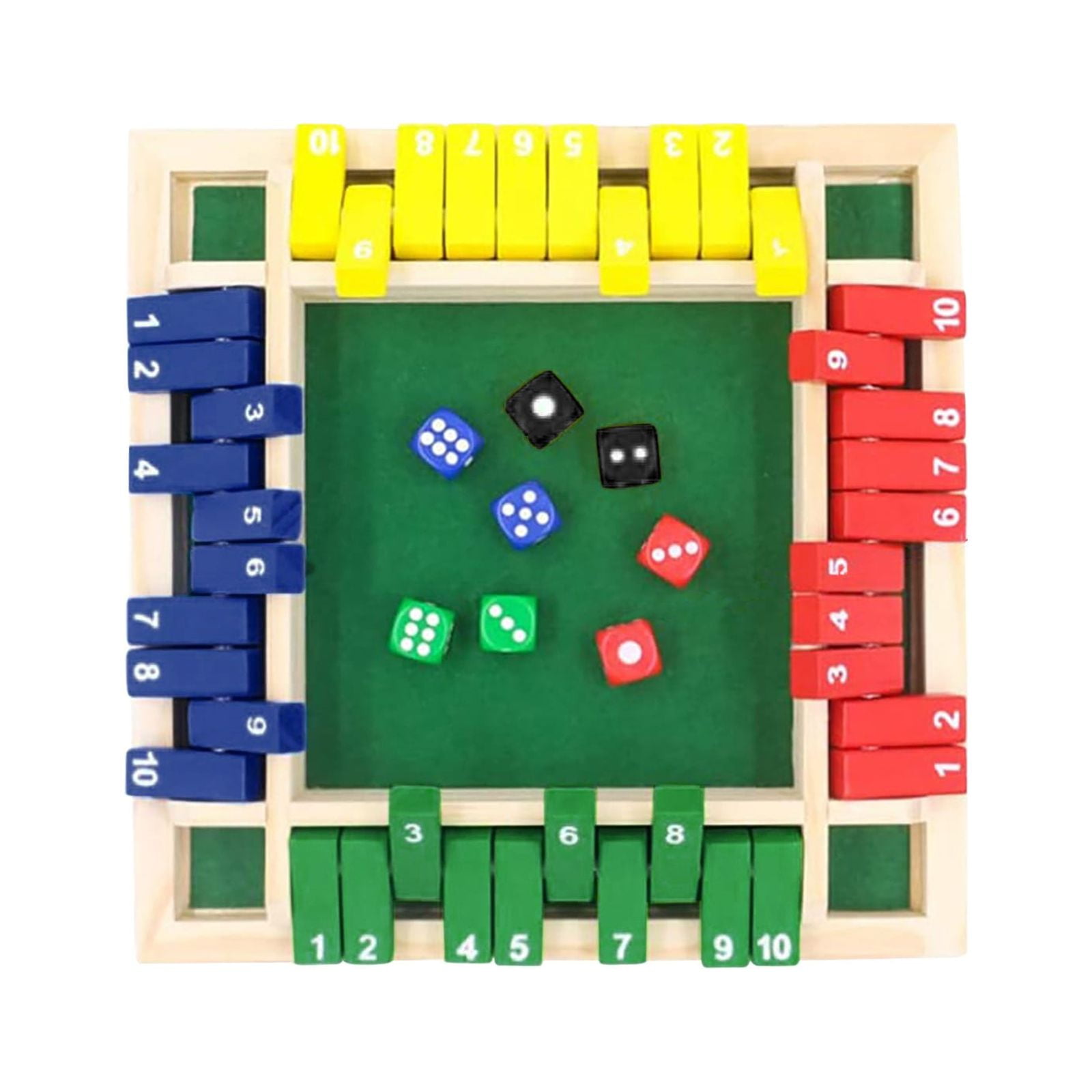 Traditional Four Sided Wooden 10 Number Pub Bar Dice Game Box - Family ...