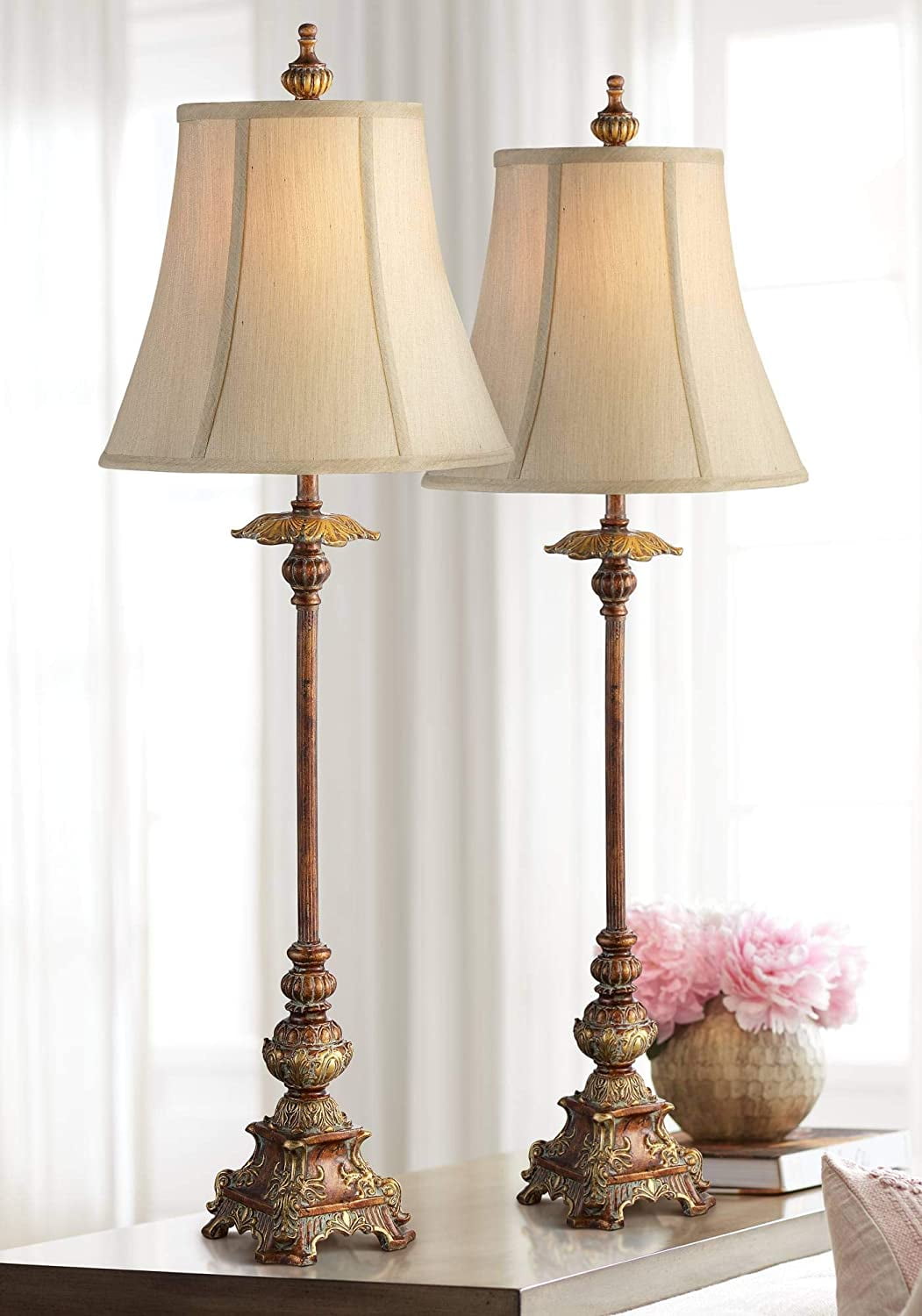 Traditional French Country Buffet Table Lamps 36.5" Tall Skinny Set of ...